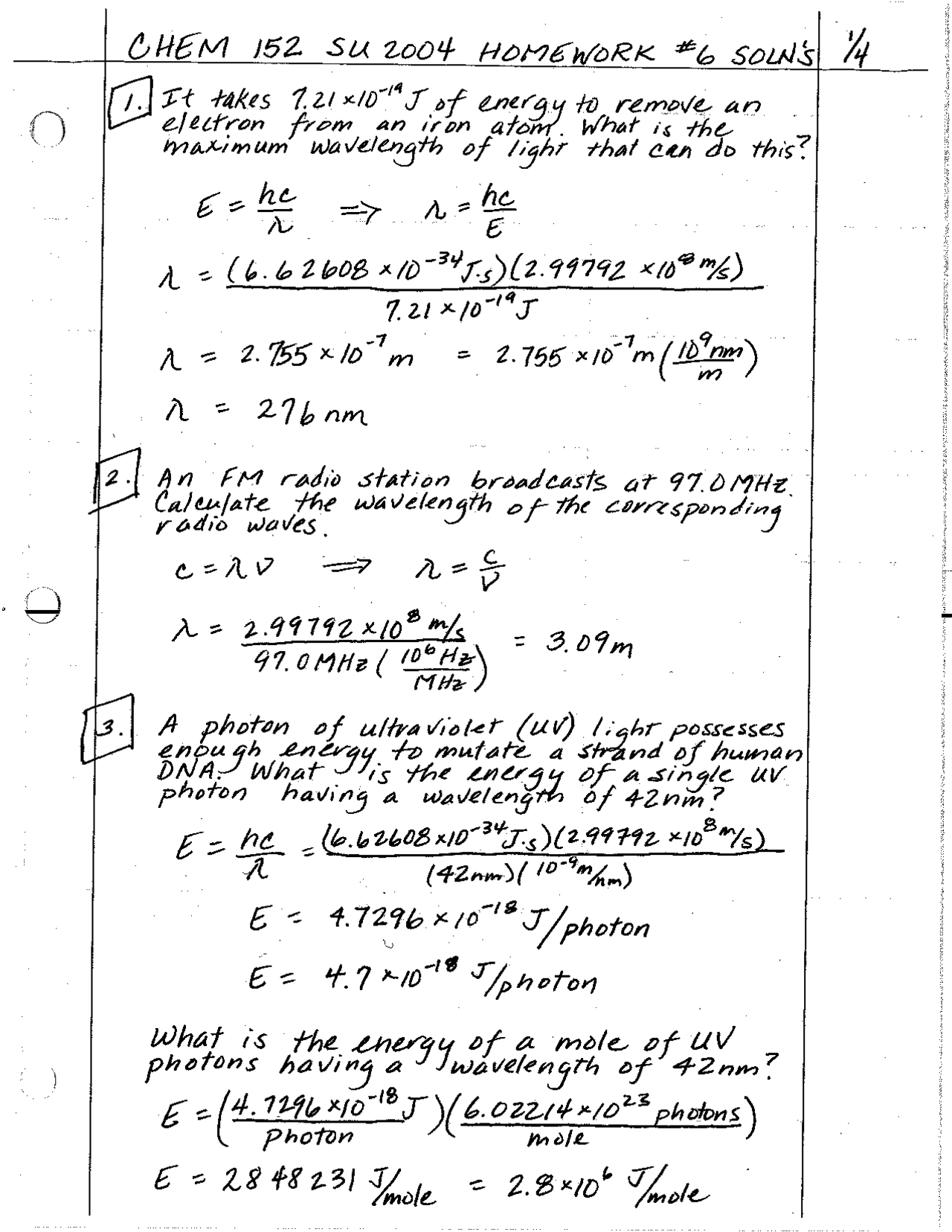 Homework 6 with Answers - General Chemistry | CHEM 152 - Docsity