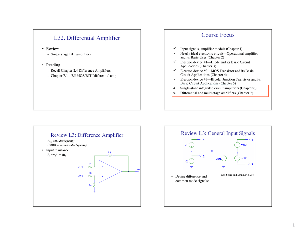 Differential Amplifier In Electronic Circuits 1 Lecture Slides Eel