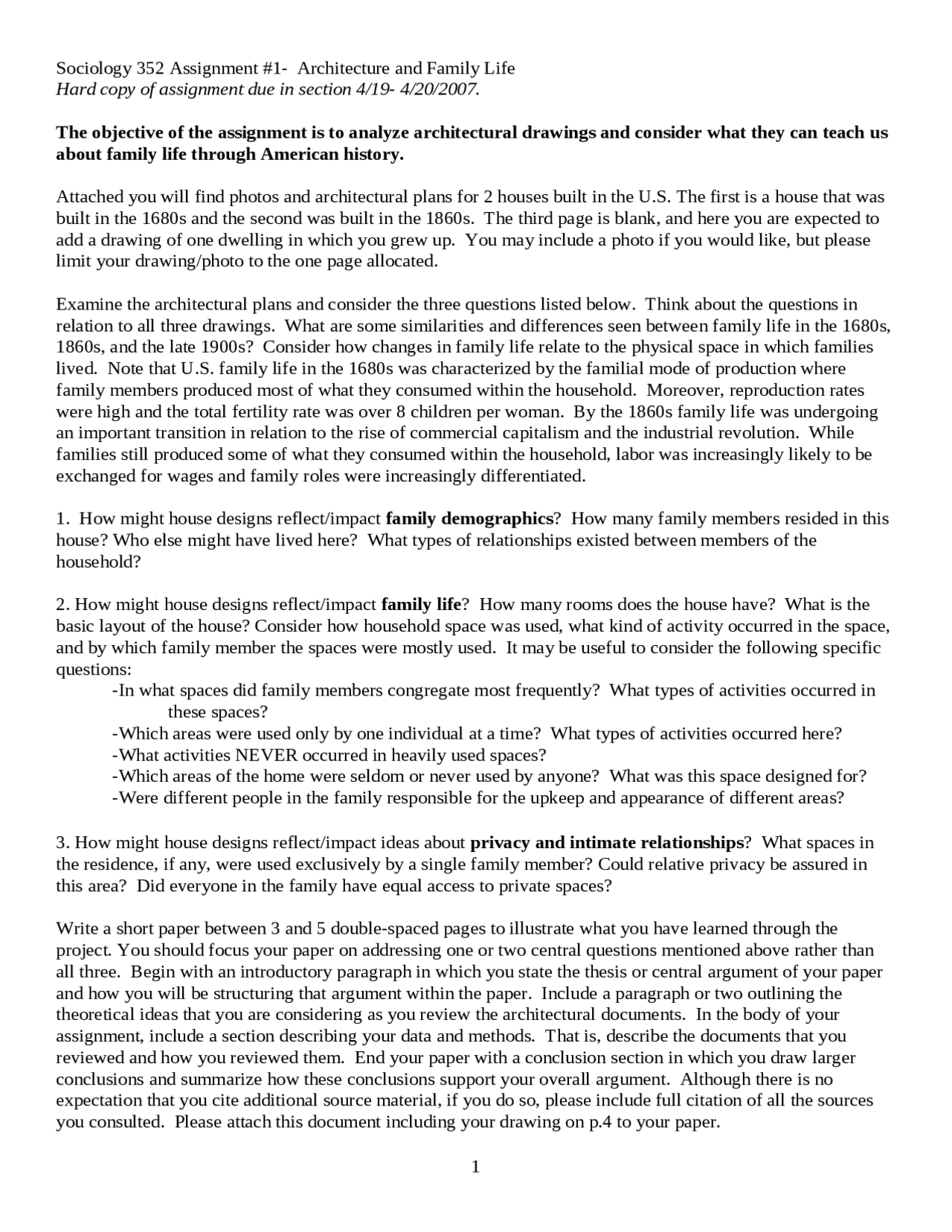 Analyze Architectural Drawings. Family Life - Assignment | SOC 352 ...
