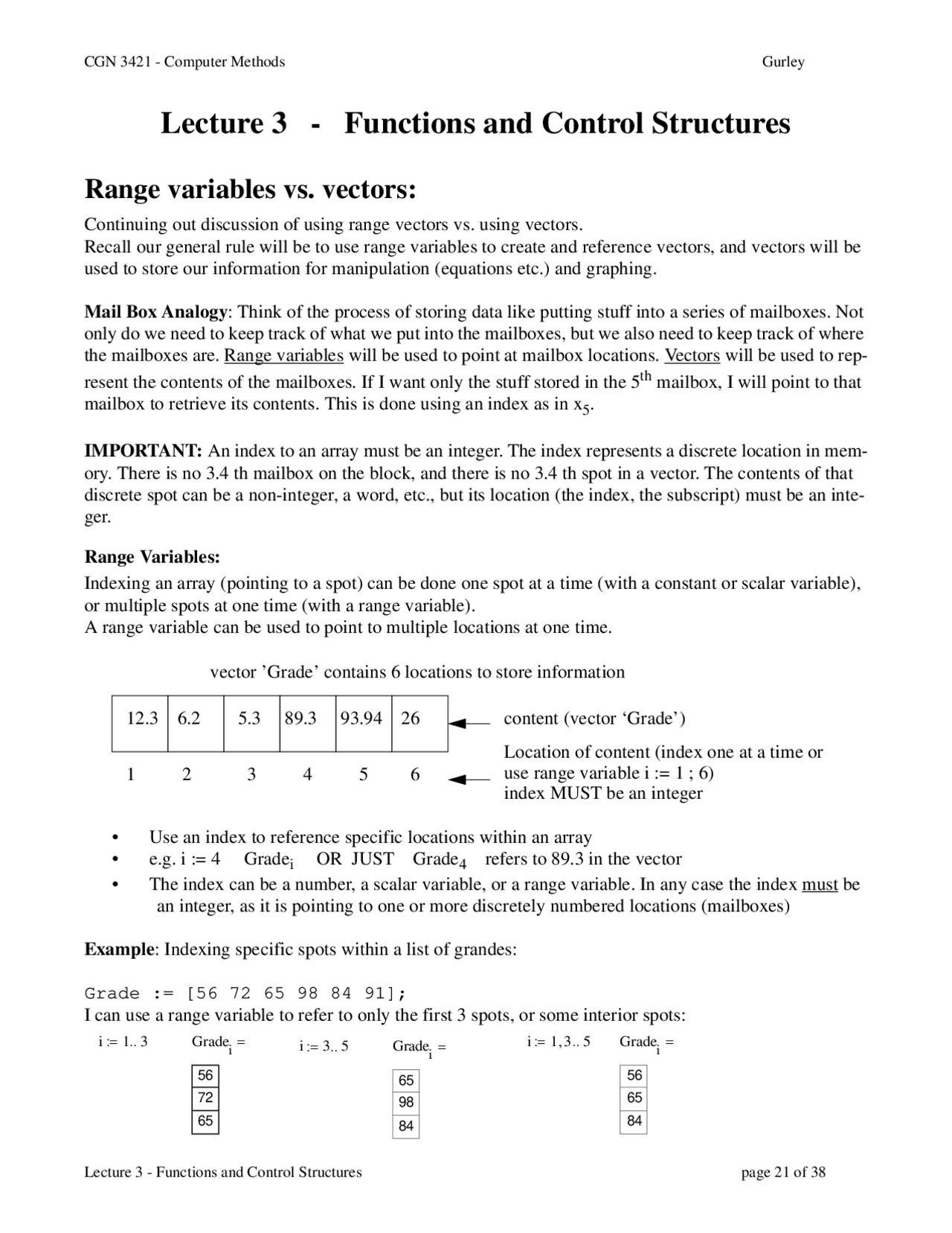 Functions And Control Structures Lecture Notes Cgn 3421 Docsity