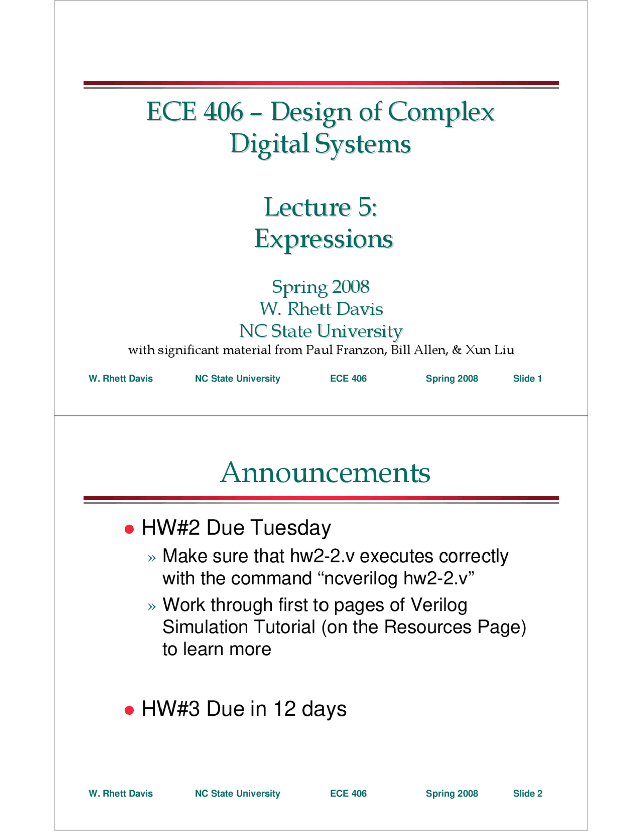 Expressions - Design of Complex Digital Systems - Slides | ECE 406 - Docsity