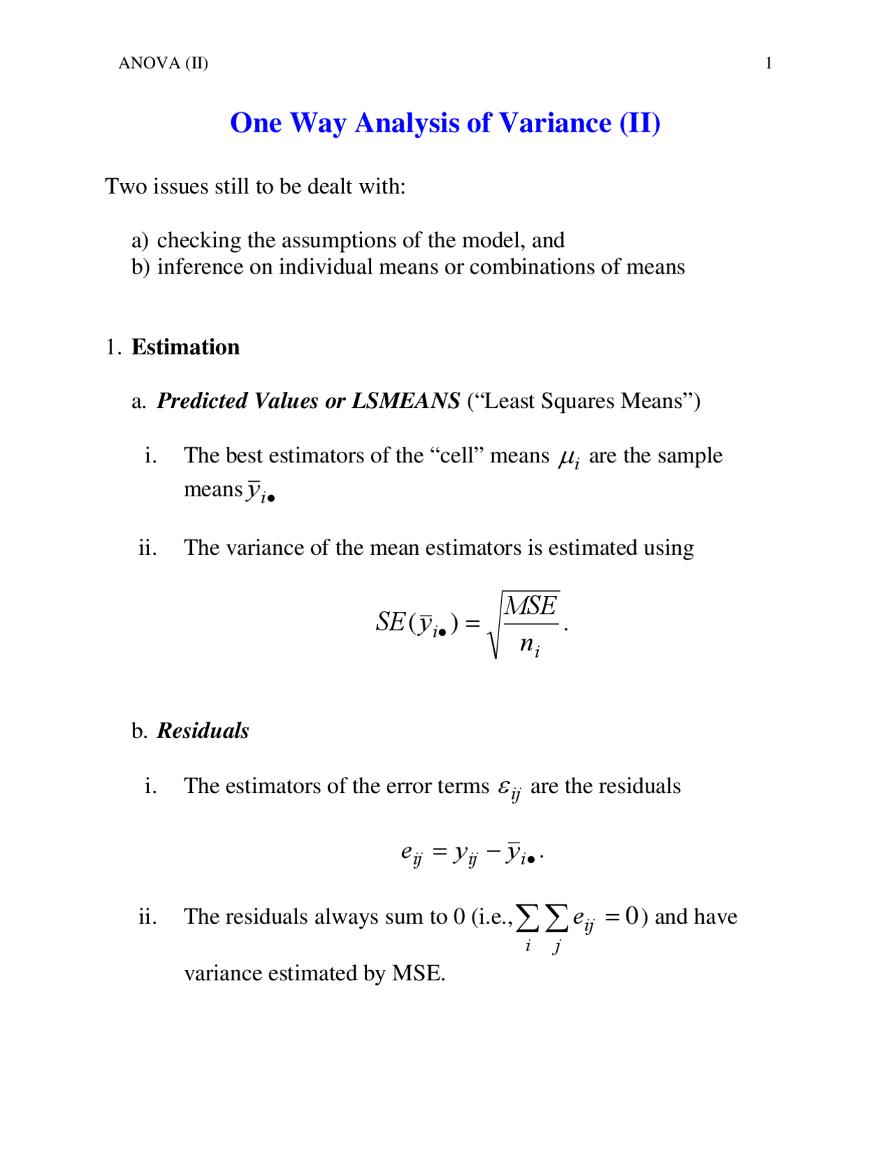 One Way Analysis Of Variance Ii Sta 6166 Docsity