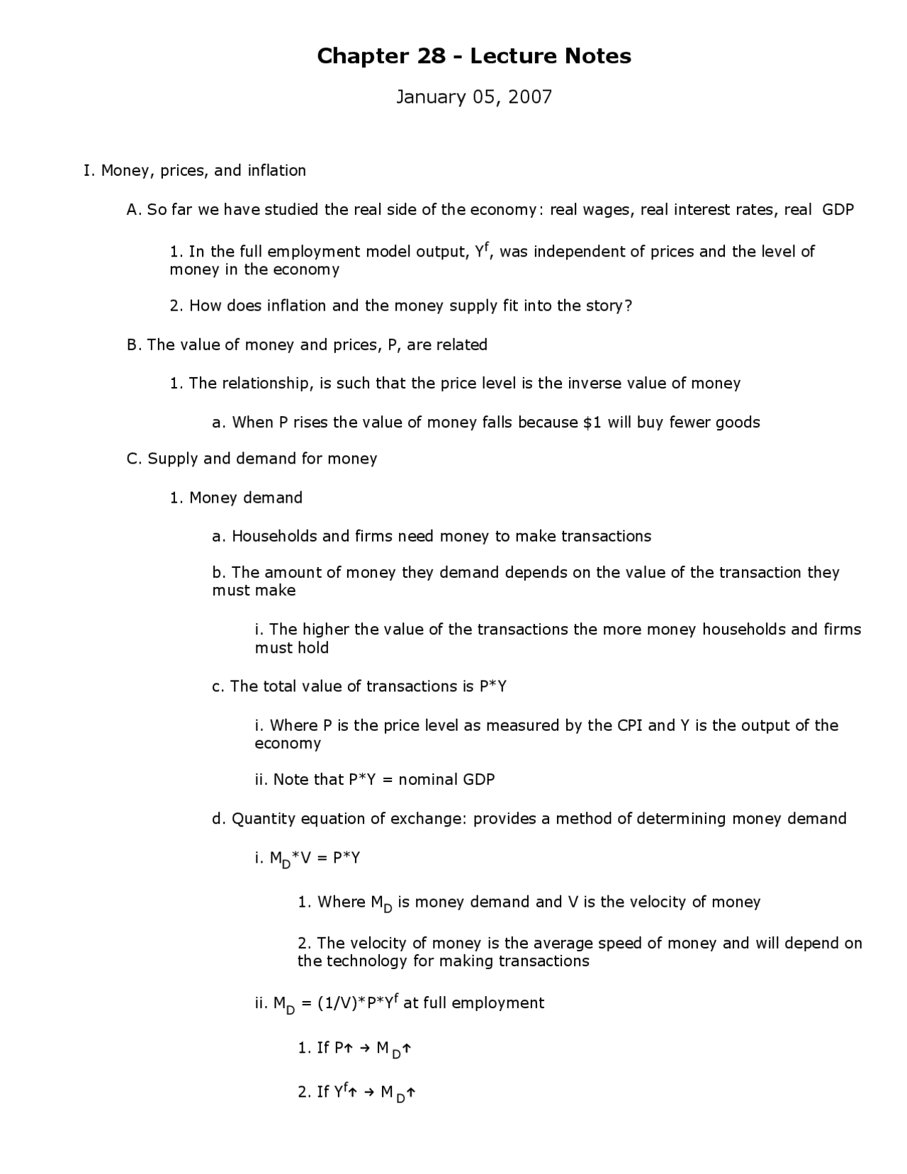 Money, Prices and Inflation - Study Guide | EC 205 - Docsity