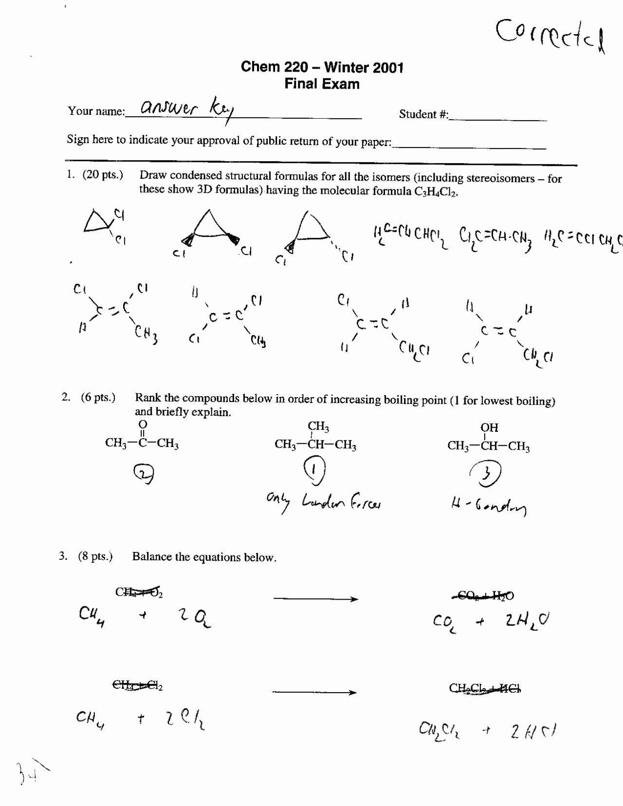 Final Exam With Answer Key Principles Of Chemistry Ii Chem 220