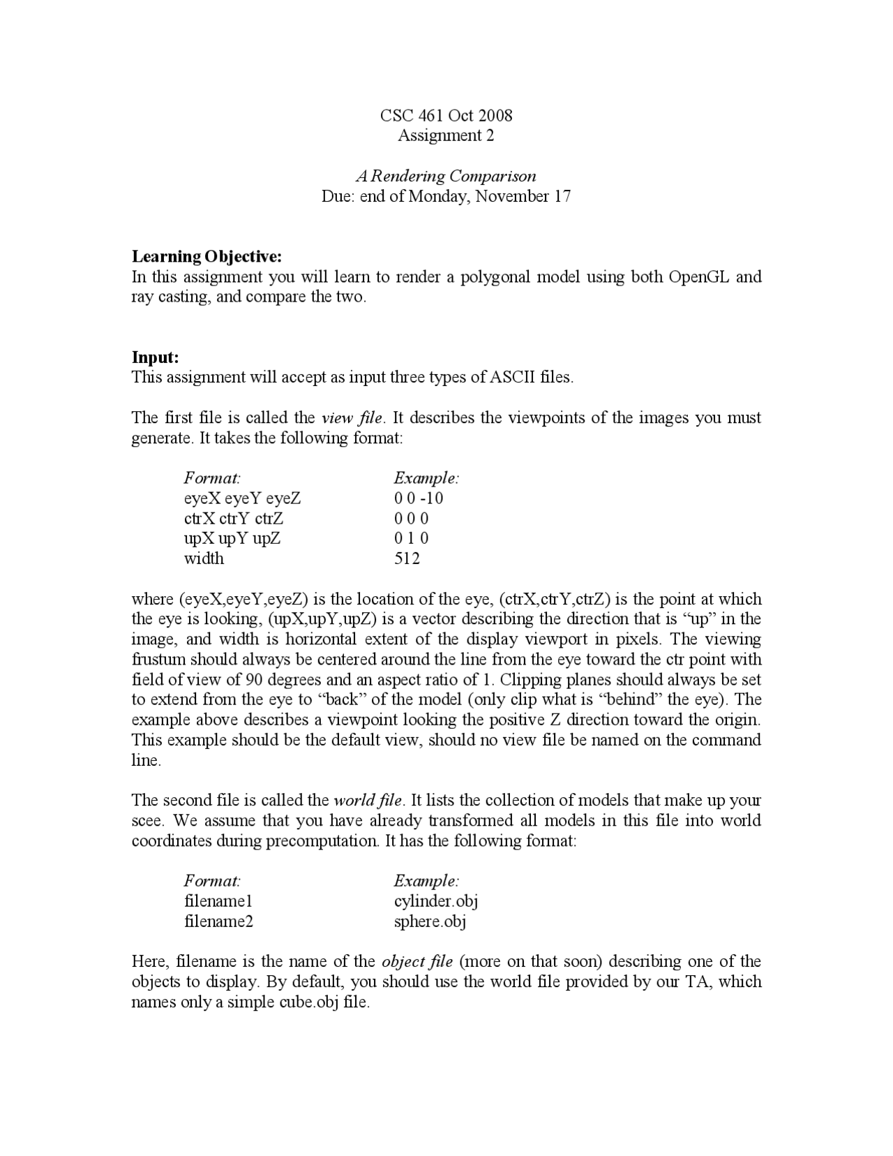 Assignment 2 A Rendering Comparison Computer Graphics Csc 461 Docsity