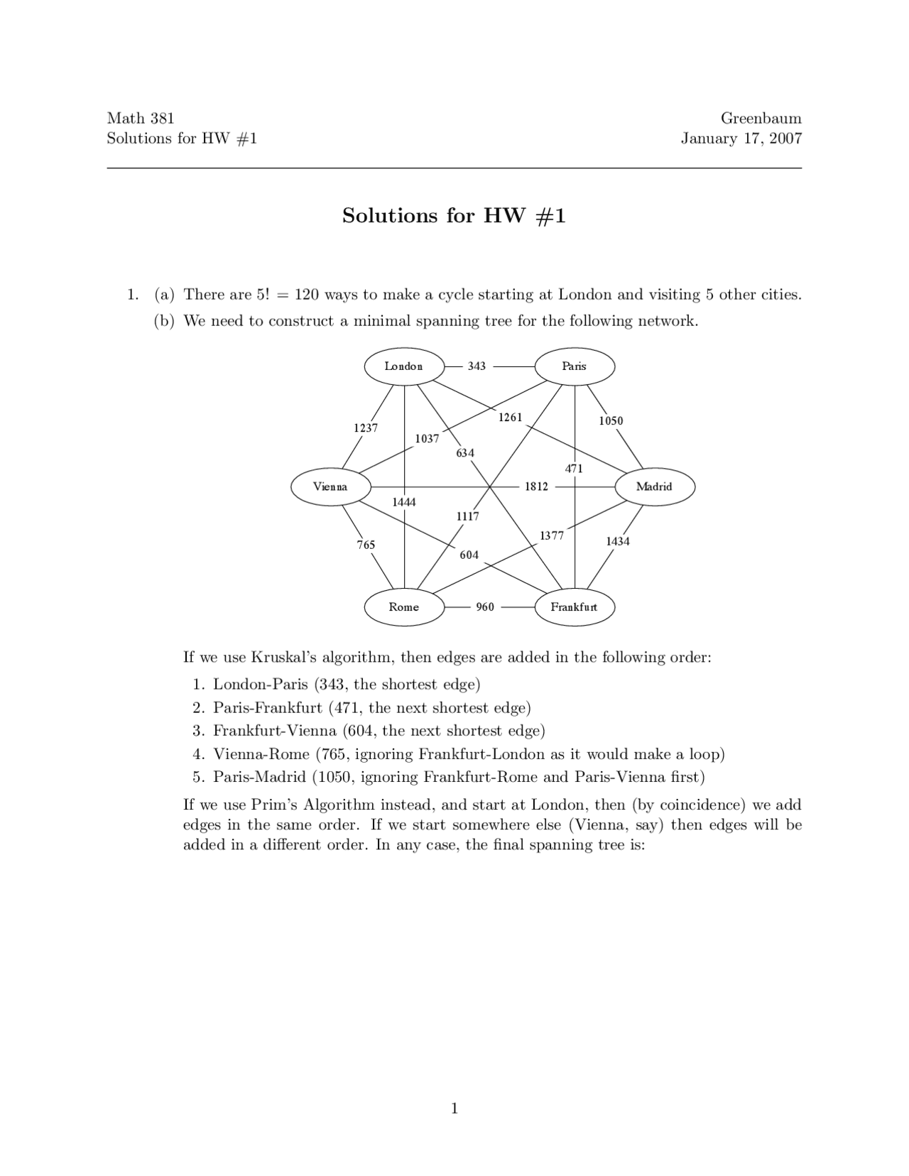 Solutions For Homework 1 Discrete Mathematics Model Math 381 Docsity