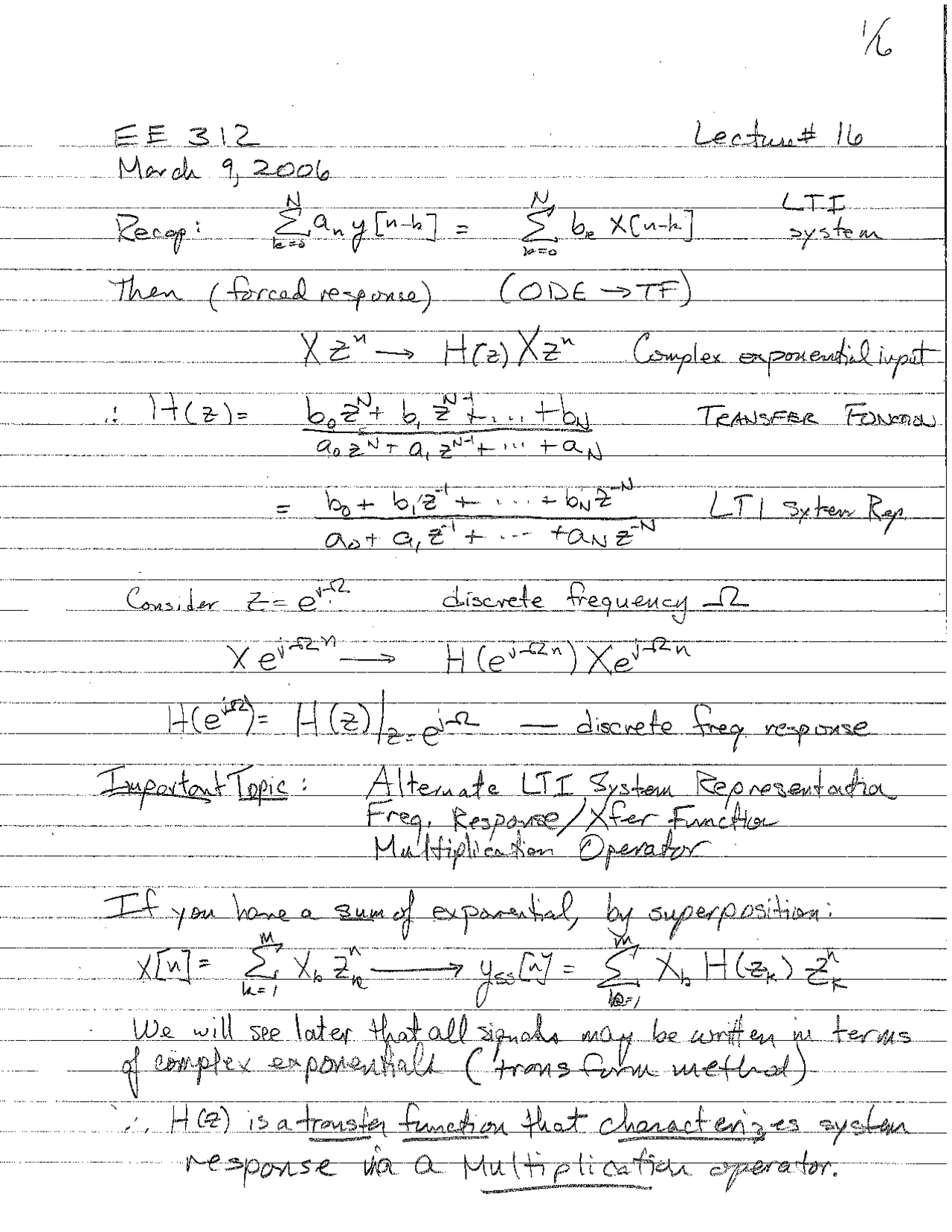 Linear System Analysis Ii Handwritten Notes Ece 312 Docsity