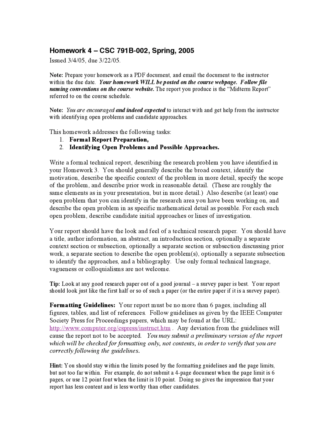 Formal Report Preparation Assignment 4 Csc 791b Docsity