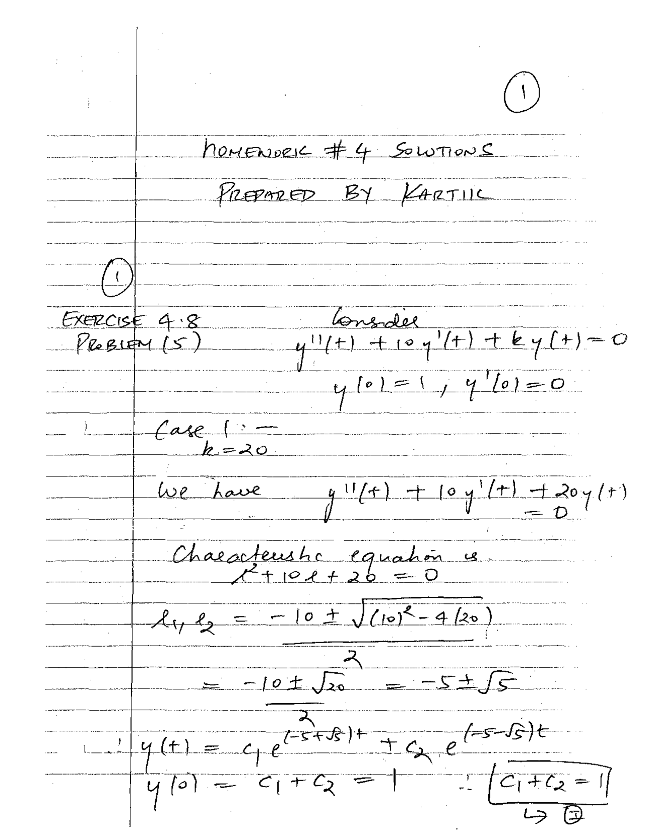 Applied Differential Equations I Homework 4 Solutions Ma 341 Docsity