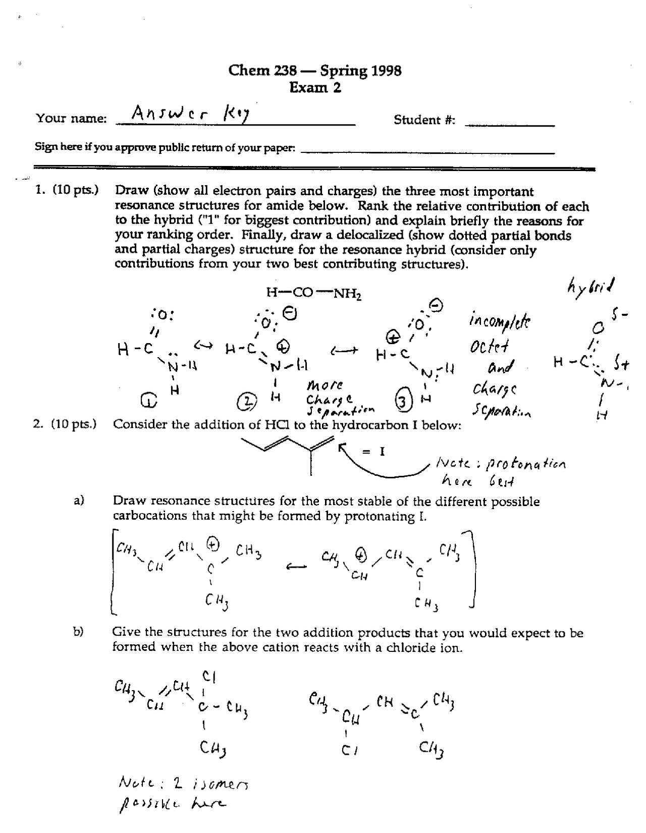 9 Solved Questions On Hydrocarbon Compounds Exam 2 Chem 238 Docsity