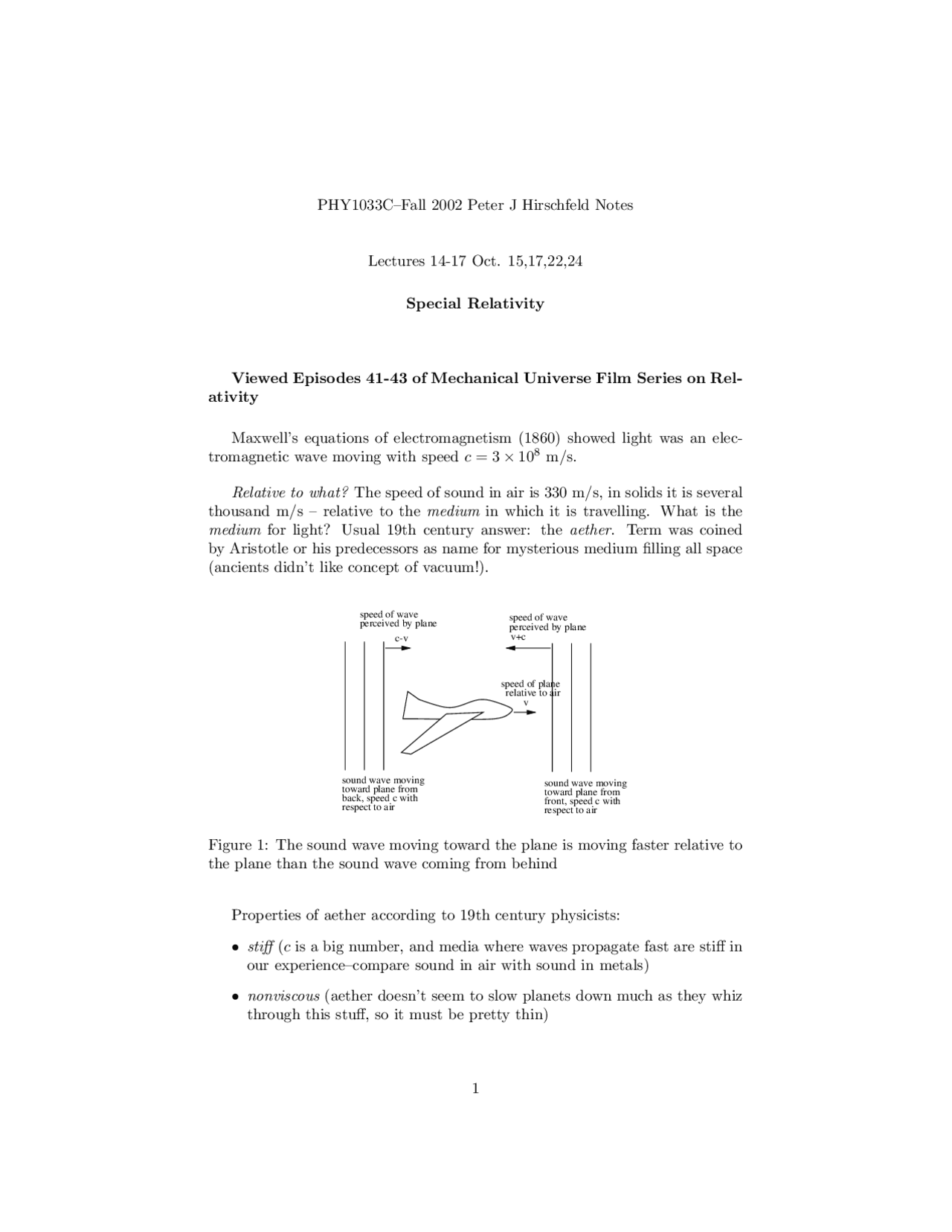 Special Relativity Lecture Notes Discover Physics Phy 1033 Docsity