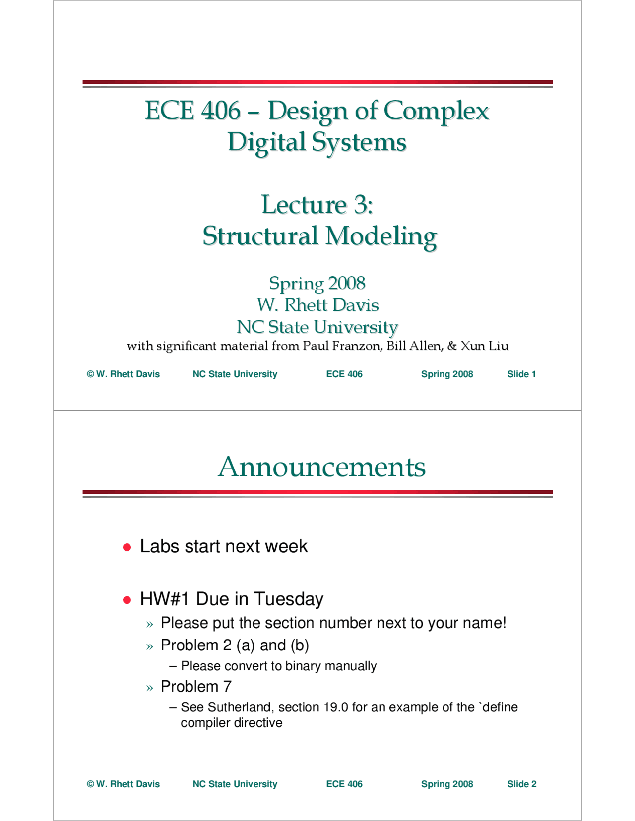 Lecture Notes On Structural Modeling Ece 406 Docsity