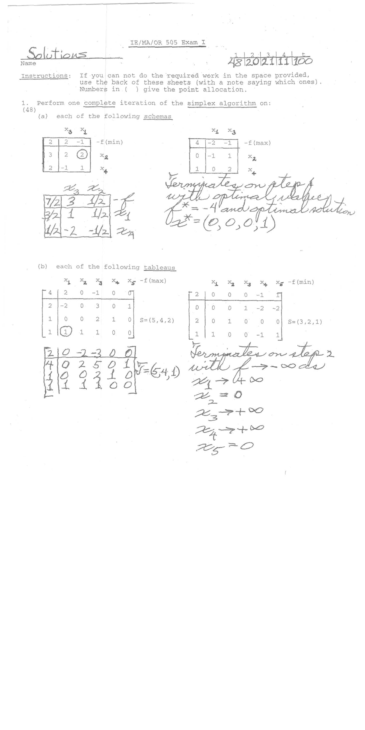 Exam I with Answers - Linear Programming | MA 505 - Docsity