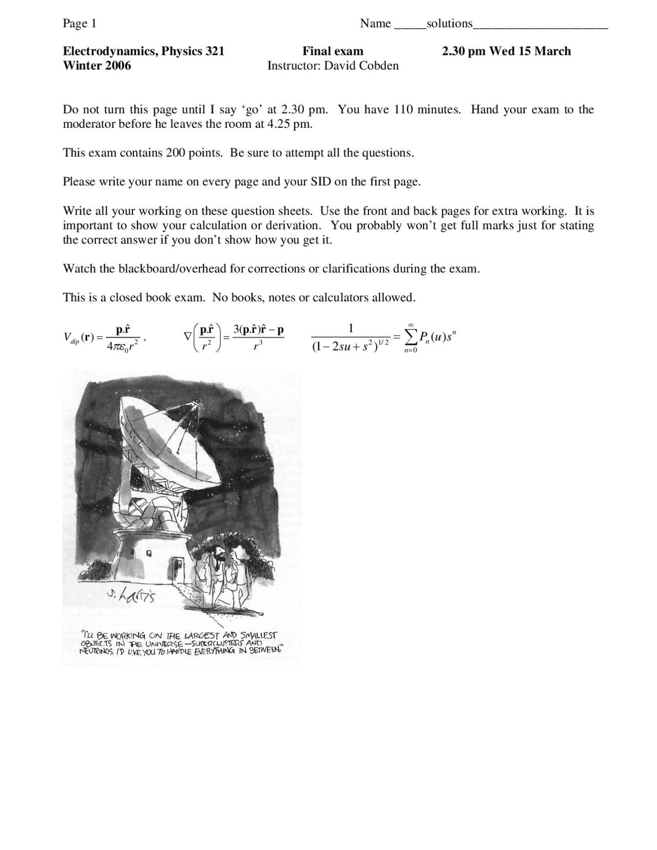 10 Questions With Answer Final Exam Electromagnetism Phys 321 Docsity