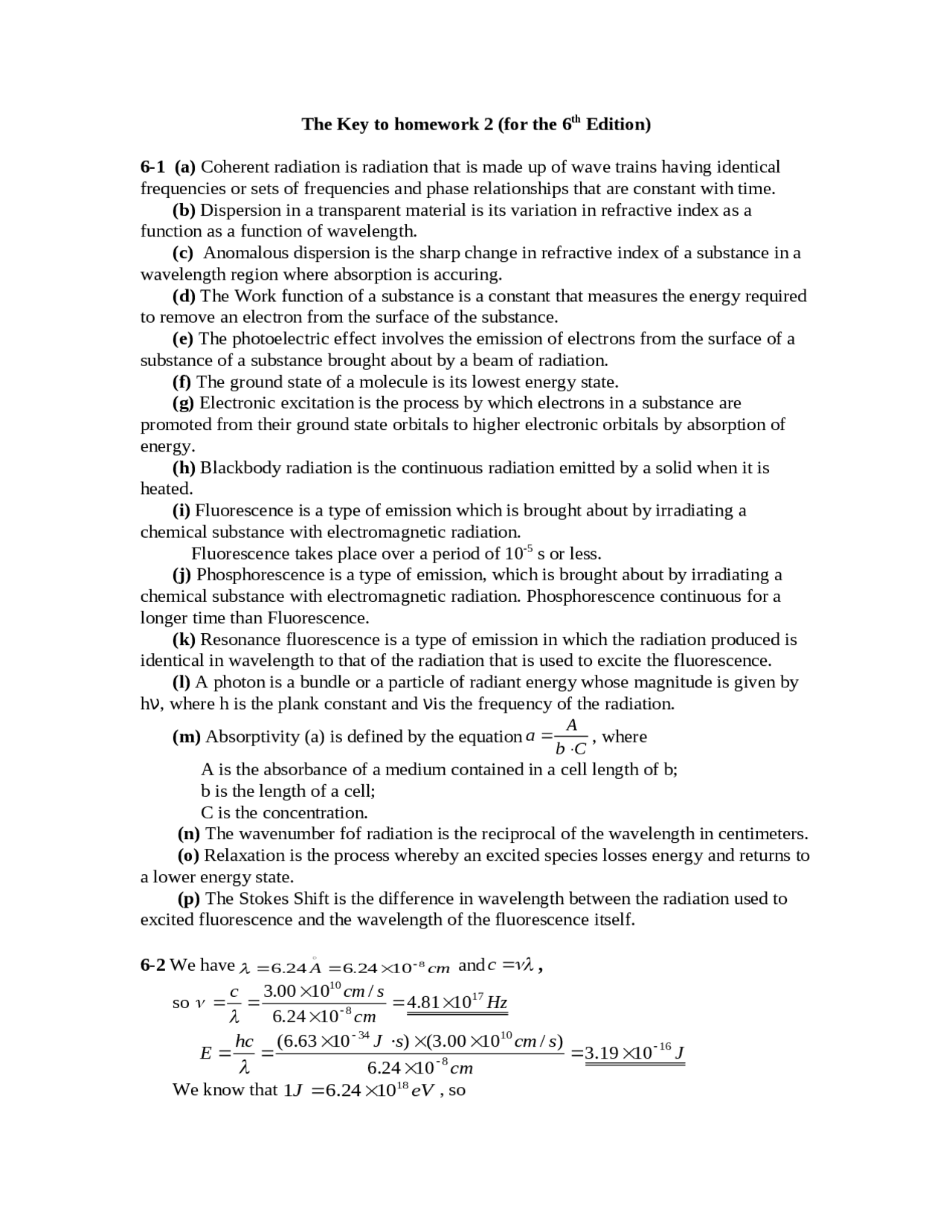 Instrumental Analysis Assignment 2 With Answers Chm 4130 Docsity