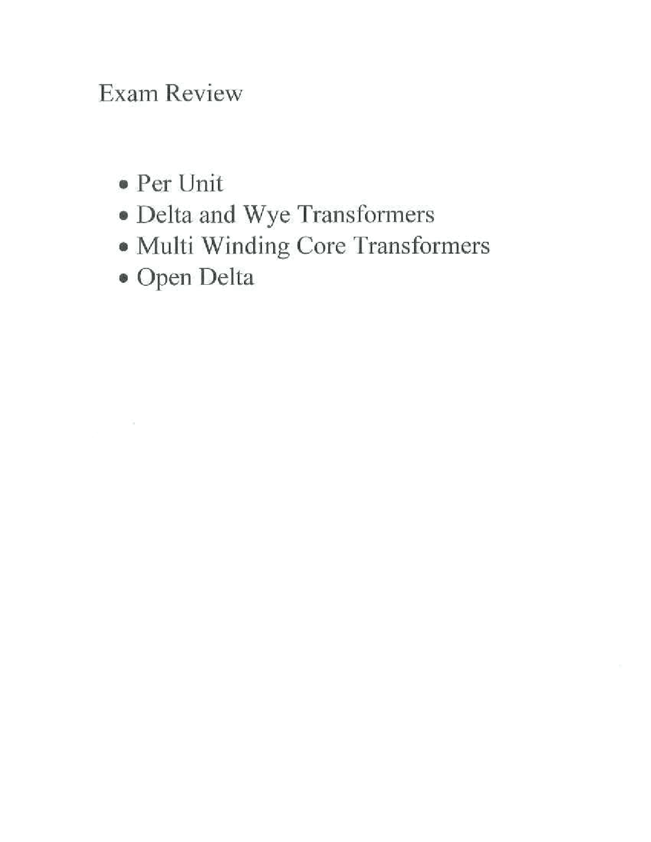 Exam Review Per Unit Delta And Wye And Winding Core Transformers