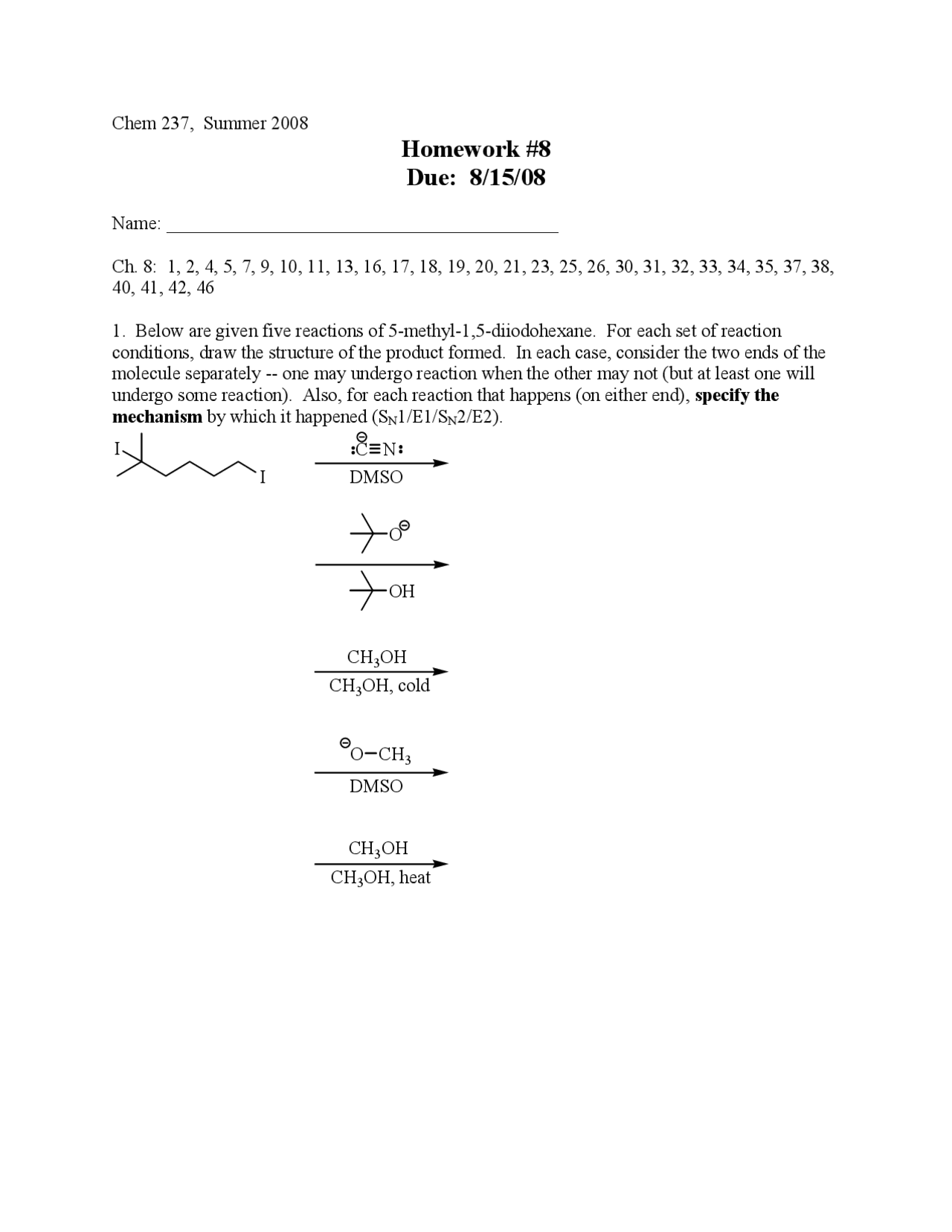 Homework #8 Questions - Organic Chemistry | CHEM 237 - Docsity Homework #8 Questions - Organic Chemistry | CHEM 237 - Docsity