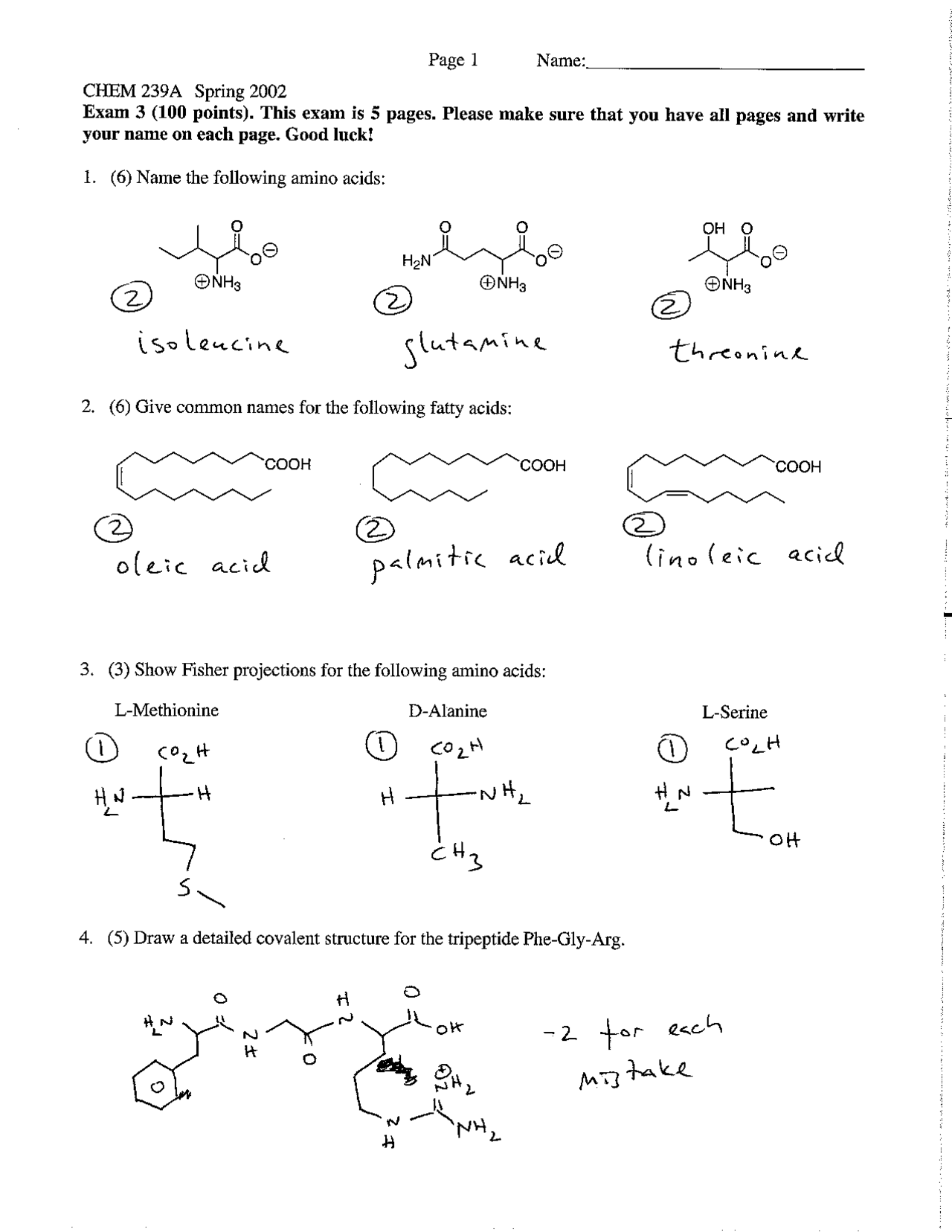 Exam 3 Questions With Solutions Organic Chemistry Chem 239 Docsity
