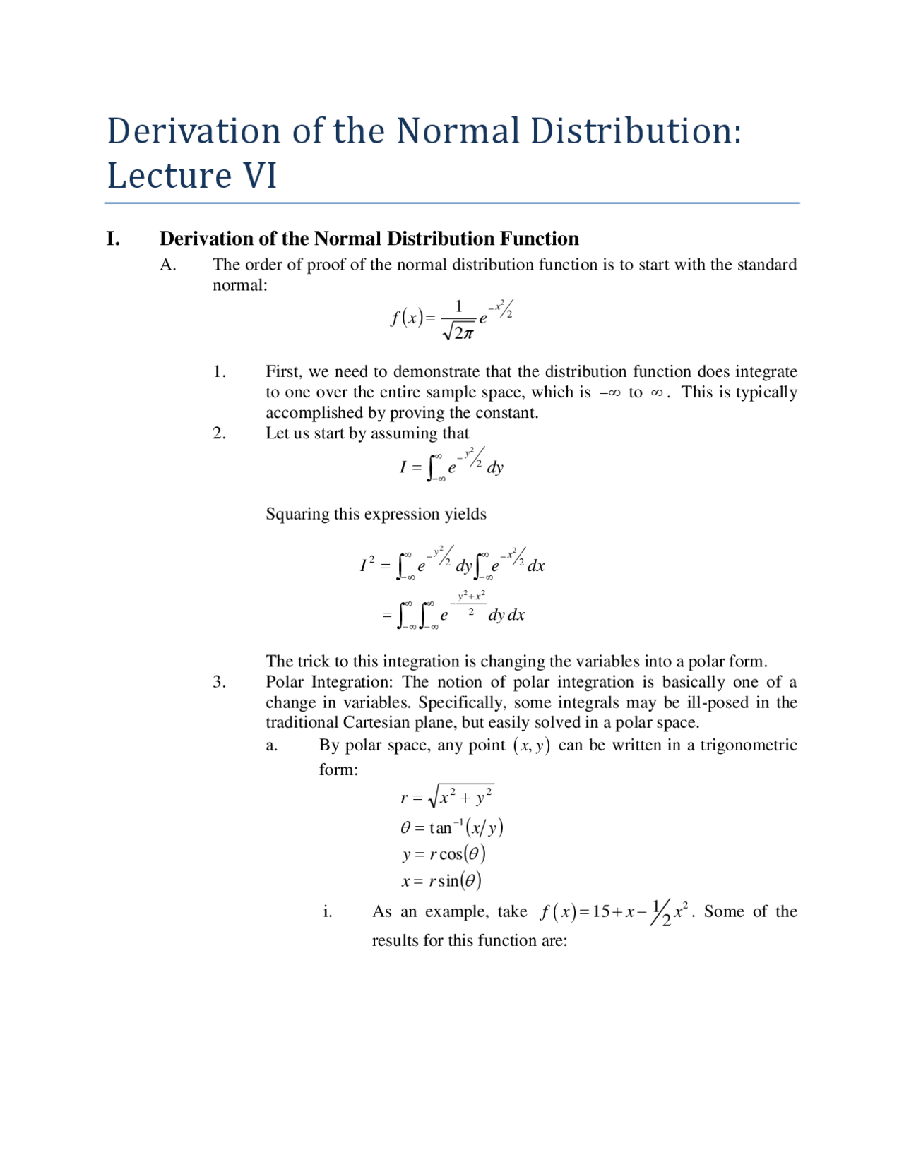 Derivation Of The Normal Distribution Lecture Notes Aeb 6933 Docsity