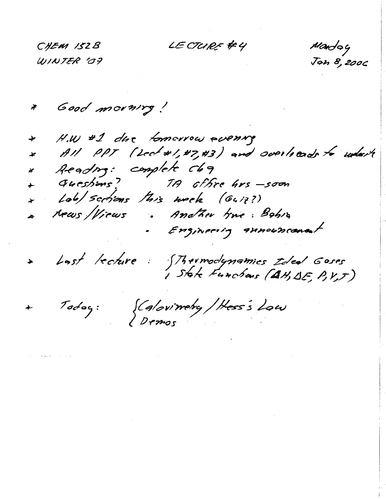 Lecture Notes On Calorimetry Hesss Law General Chemistry Chem 152