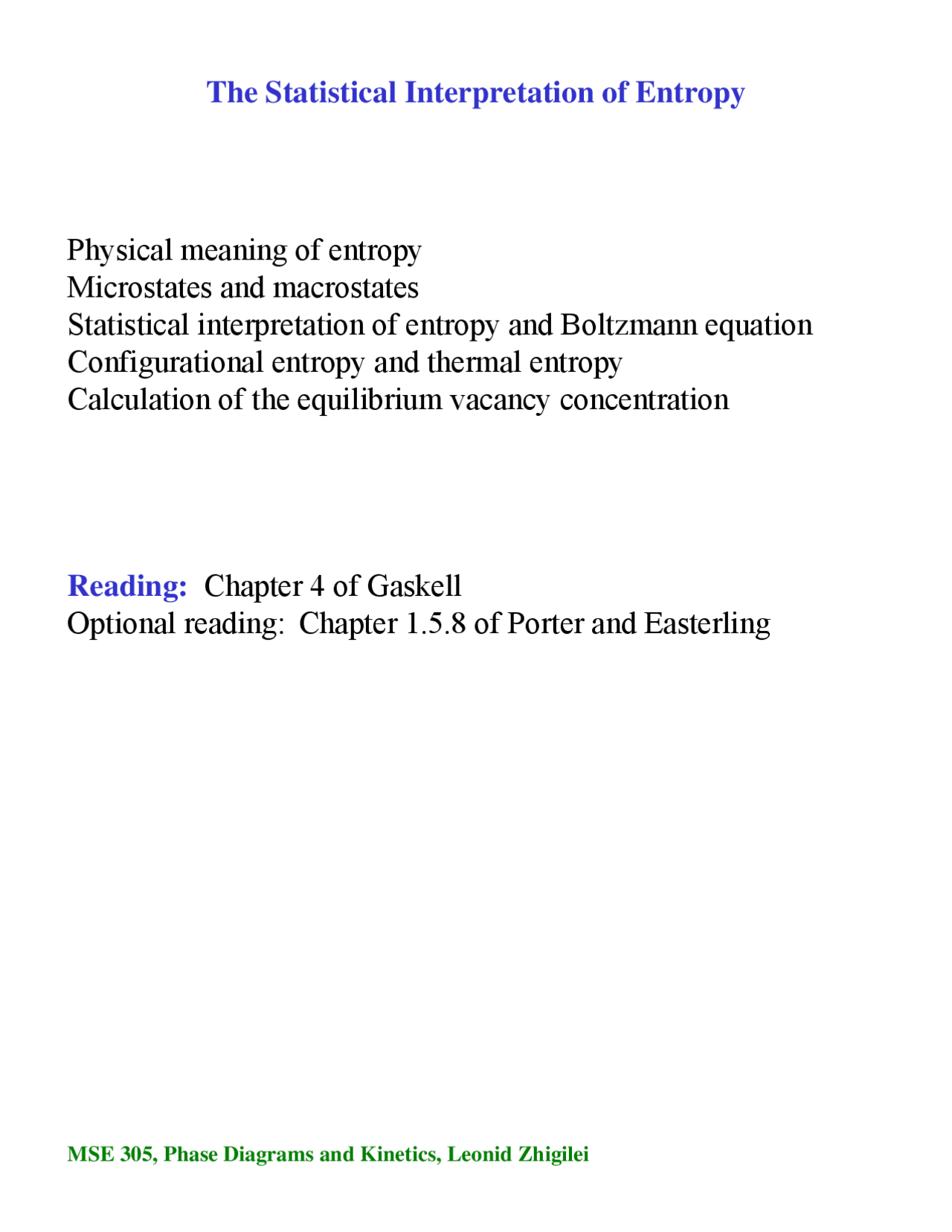 Statistical Interpretation of Entropy - Lecture Notes | MSE 3050 ...