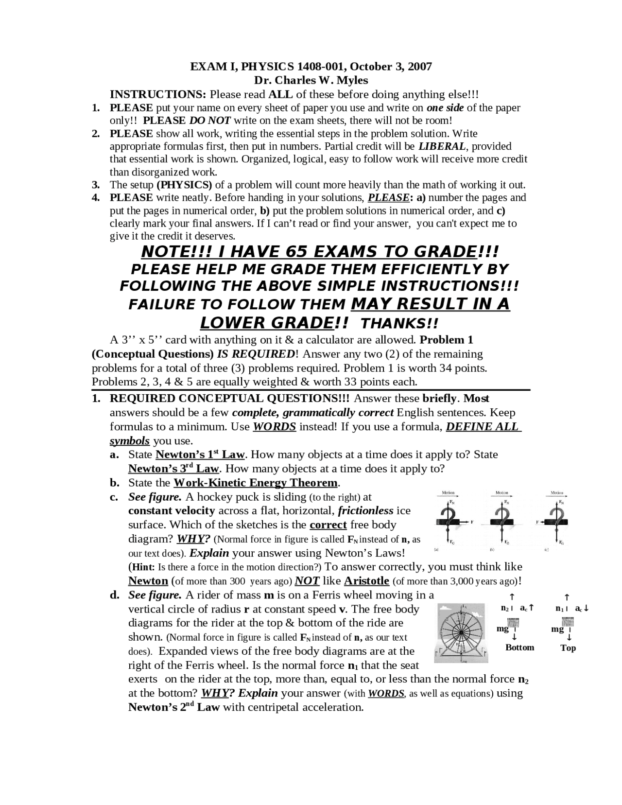 5 Conceptual Questions on Newton’s Law - Exam 1 | PHYS 1408 - Docsity