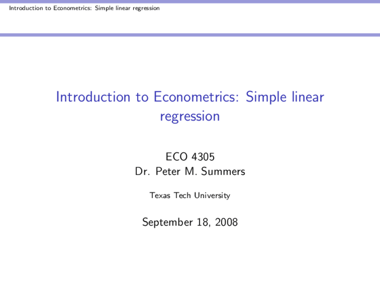 Introduction to Econometrics: Simple Linear Regression | ECO 4305 - Docsity