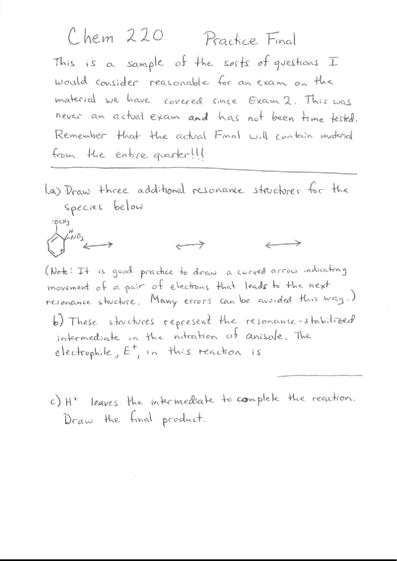 Practice Final Exam | Principles of Chemistry II | CHEM 220 - Docsity