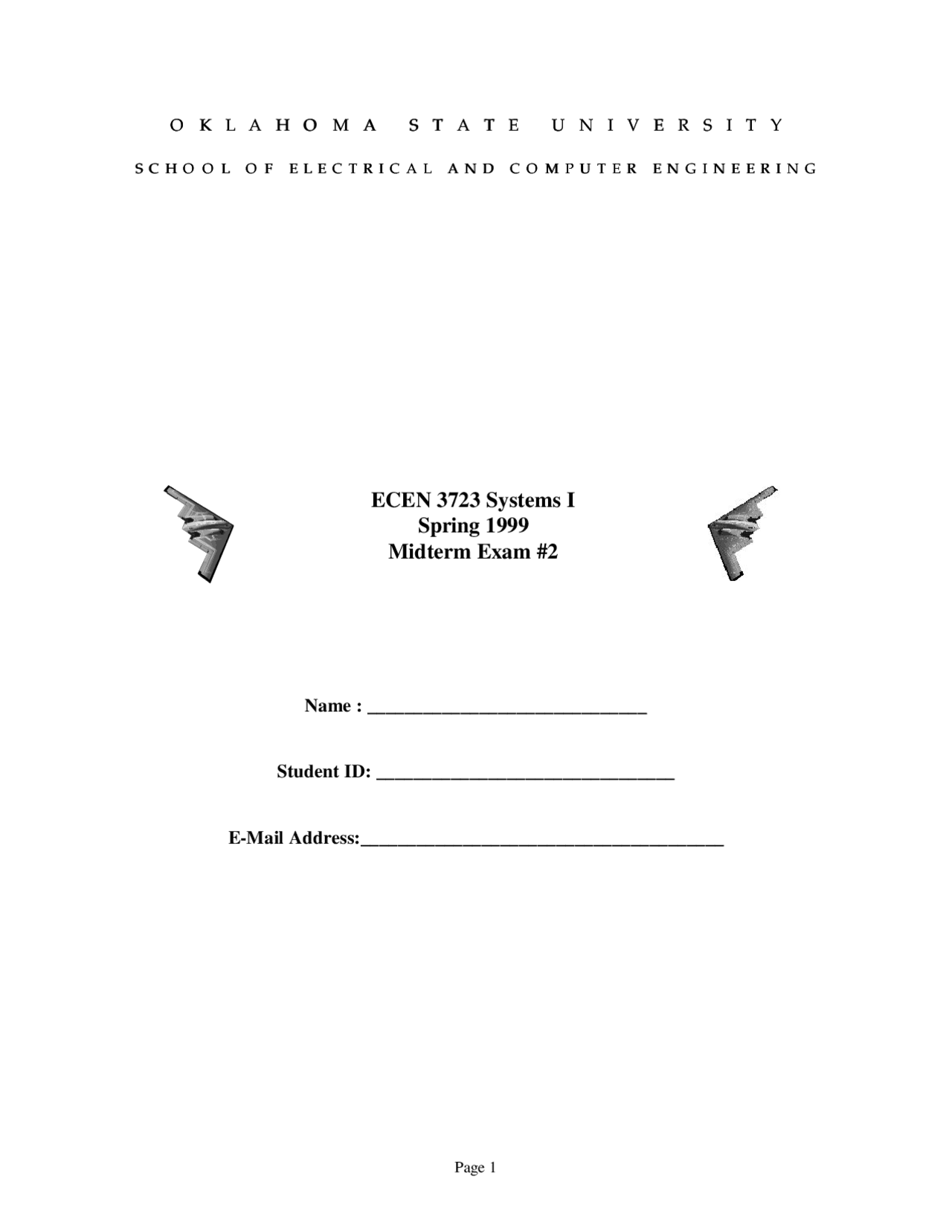 4 Problems on Systems I - Midterm Examination 2 | ECEN 3723 - Docsity