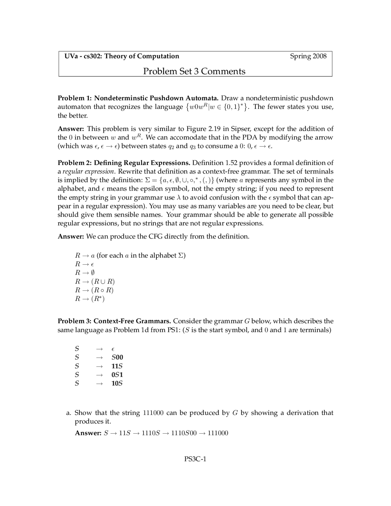 Problem Set 3 With Solution Theory Of Computation Cs 3102 Docsity 1966