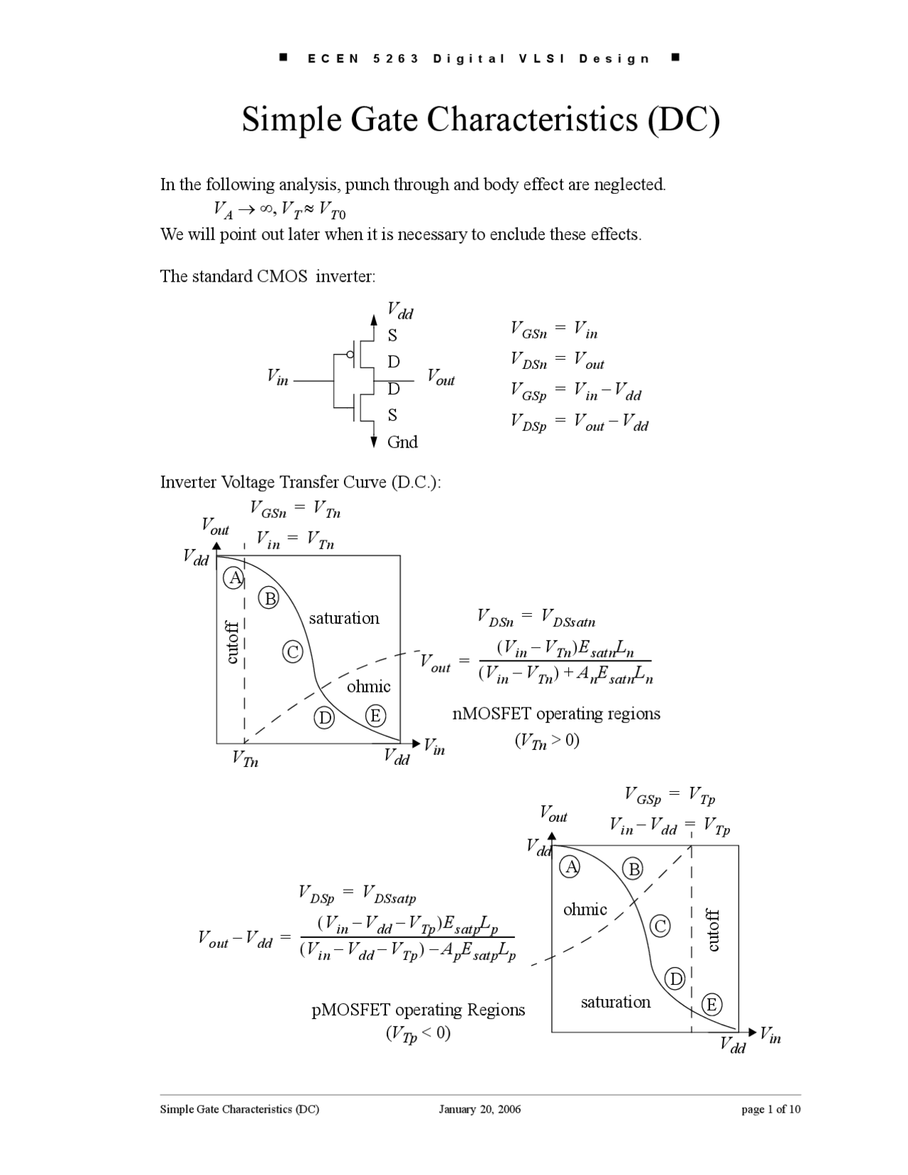 Simple Gate Characteristics Vlsi Digital System Design Ecen 5263