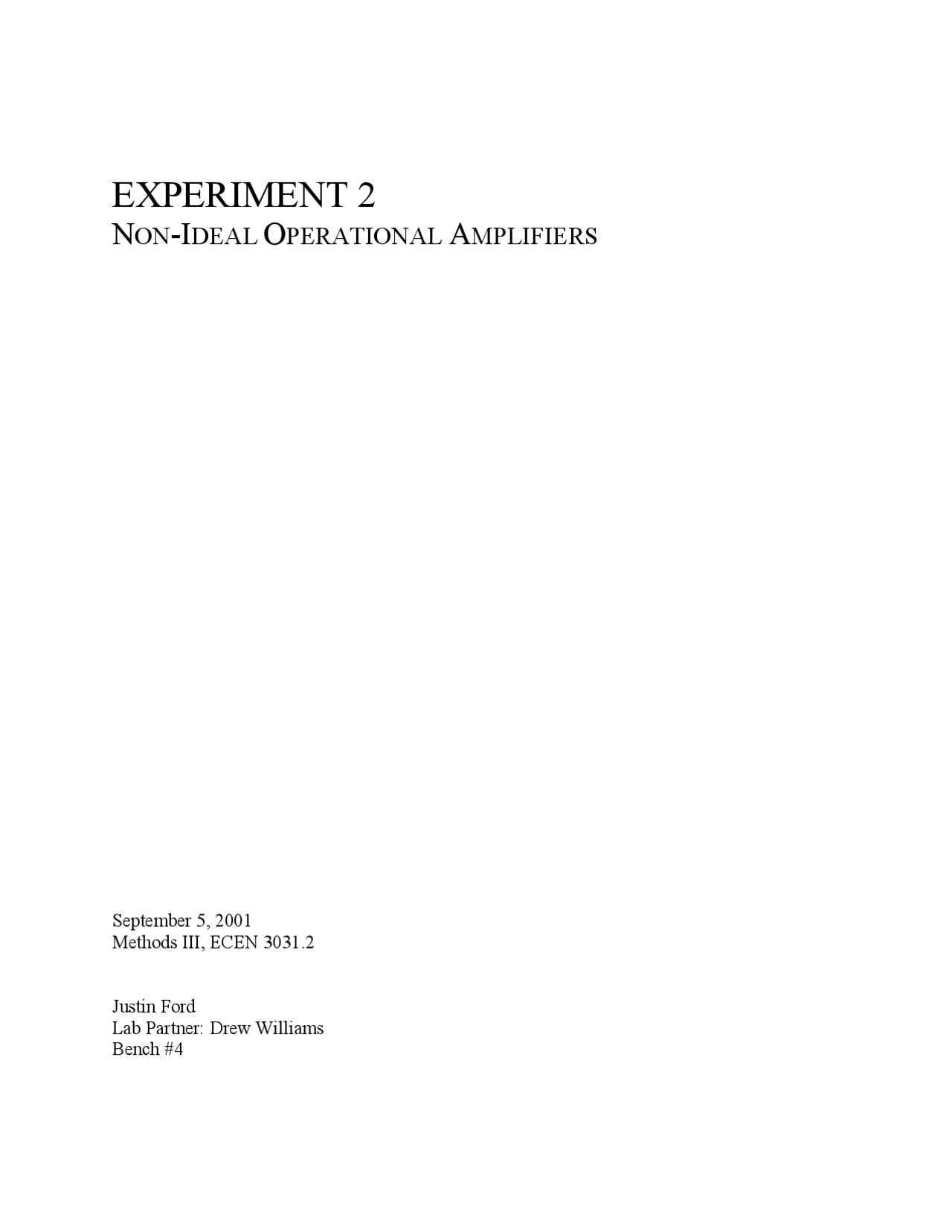 Experiment 2 Non Ideal Operational Amplifiers Ecen 3031 Docsity