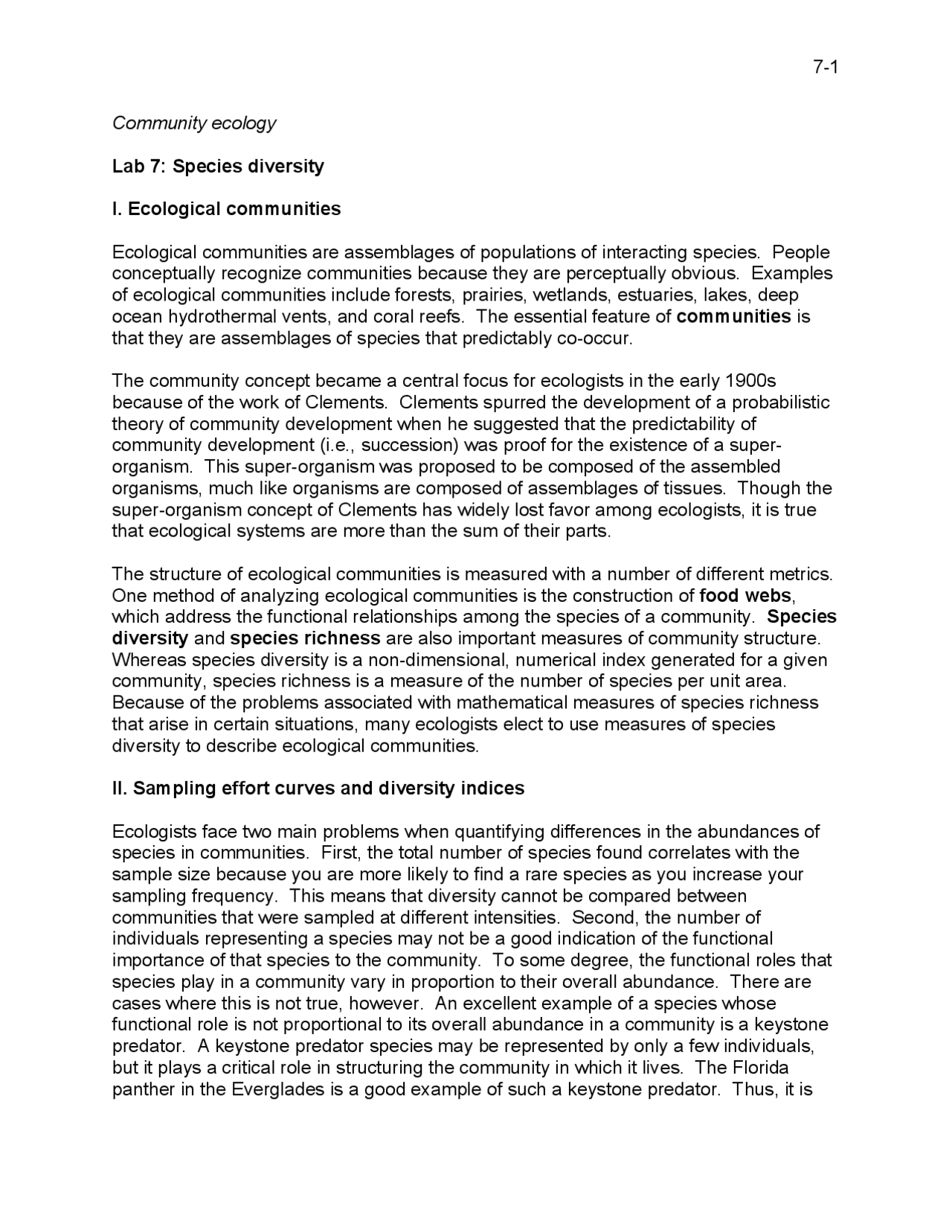 Lab 7 Species Diversity Community Ecology Lecture Notes Pcb 3043