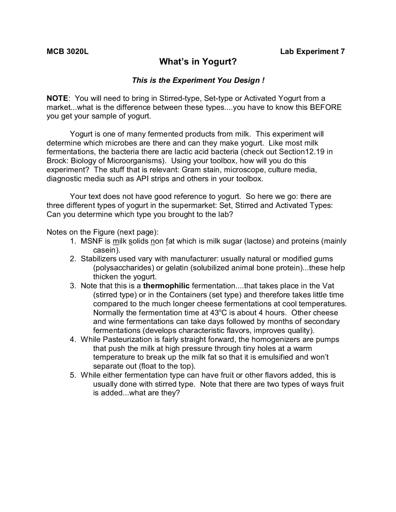 Whats In Yogurt Lab Experiment Mcb 3020 Docsity