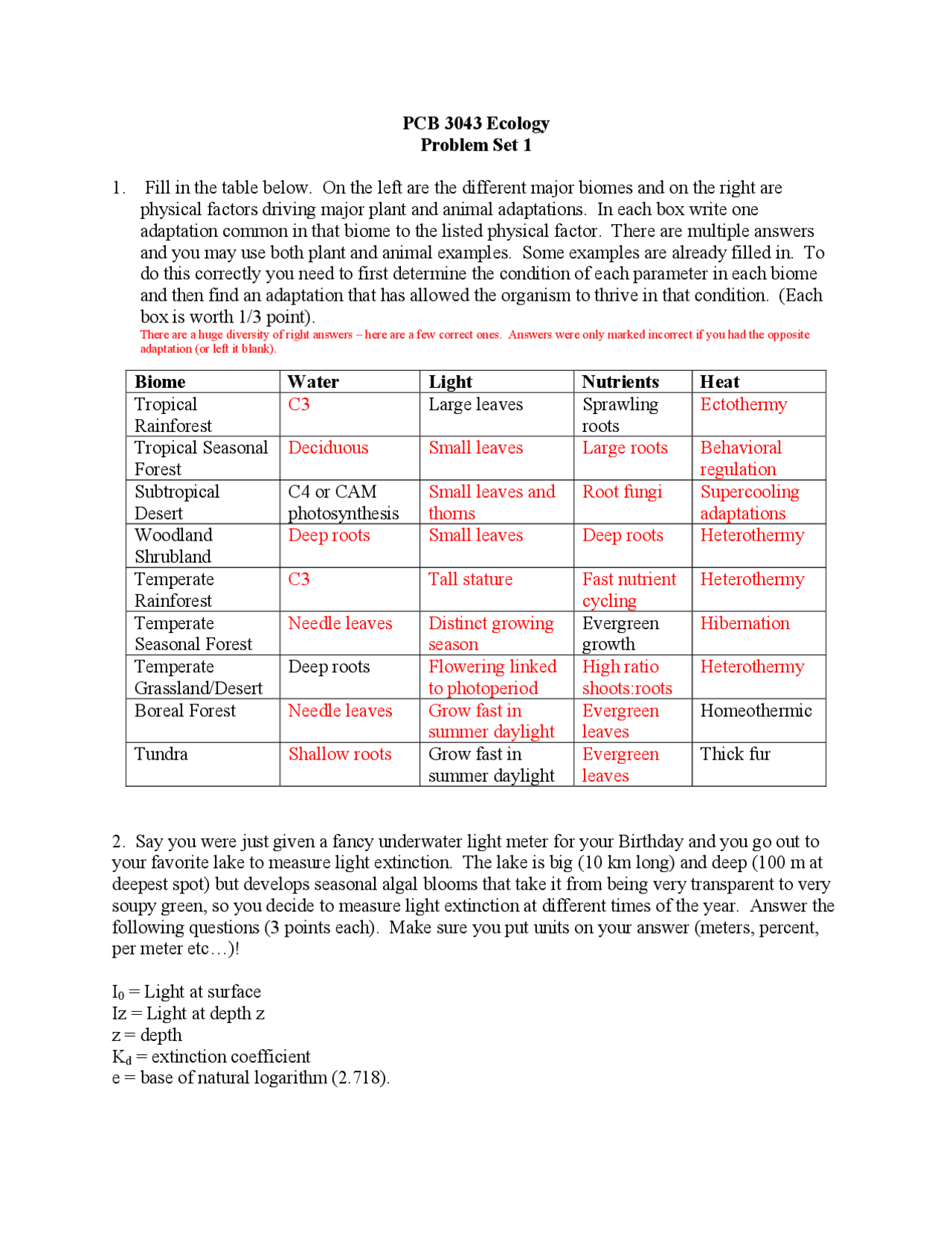 Major Biomes Problem Set 1 Ecology Pcb 3043 Docsity