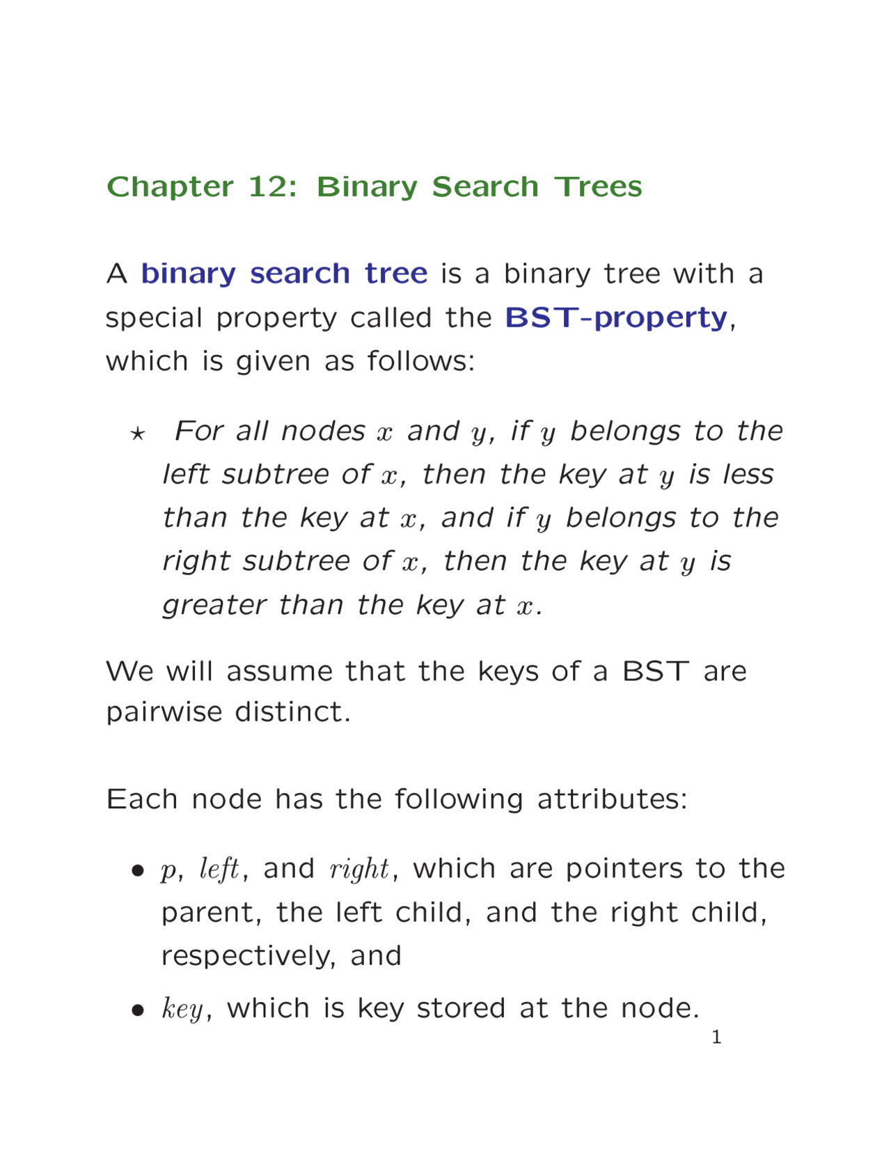 Binary Search Tree Chapter 12 Introduction To Algorithms Cot 5407 Docsity