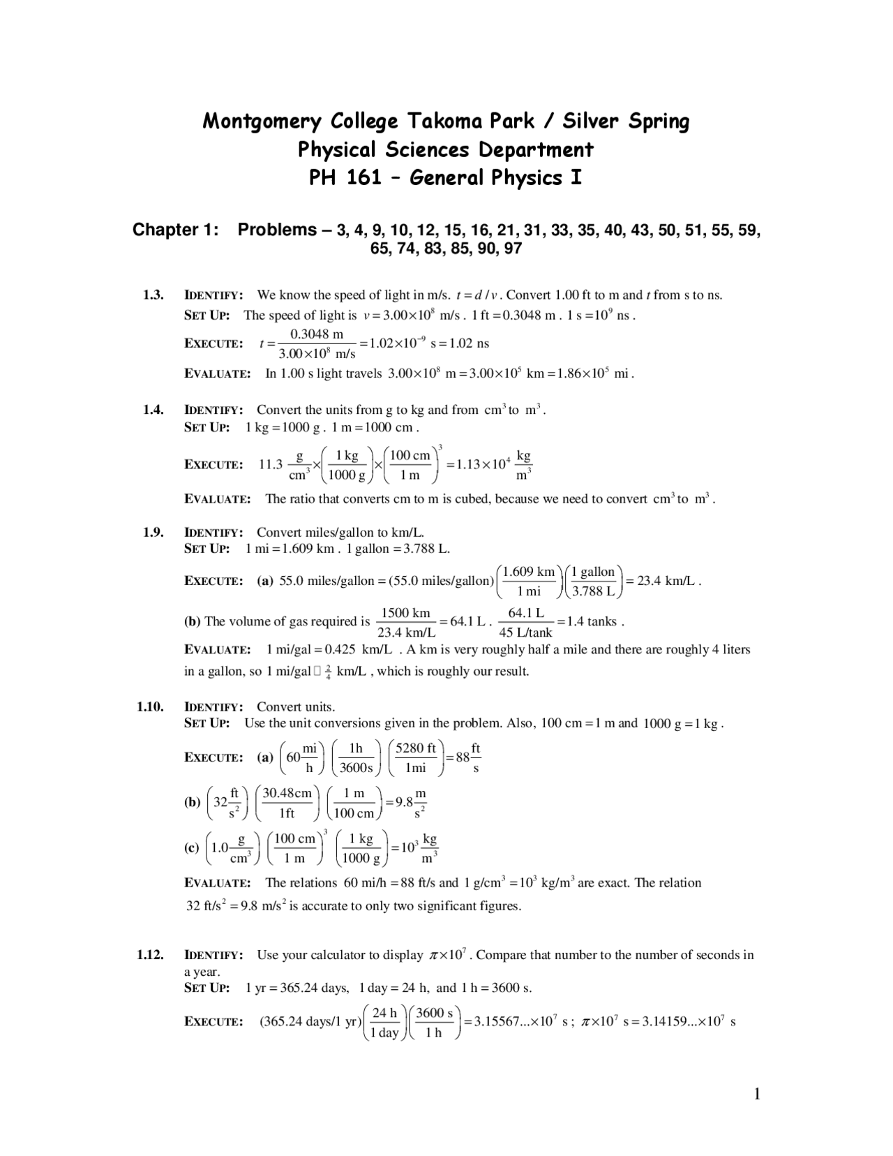 Solved Examples On General Physics I Assignment 1 Ph 161 Docsity