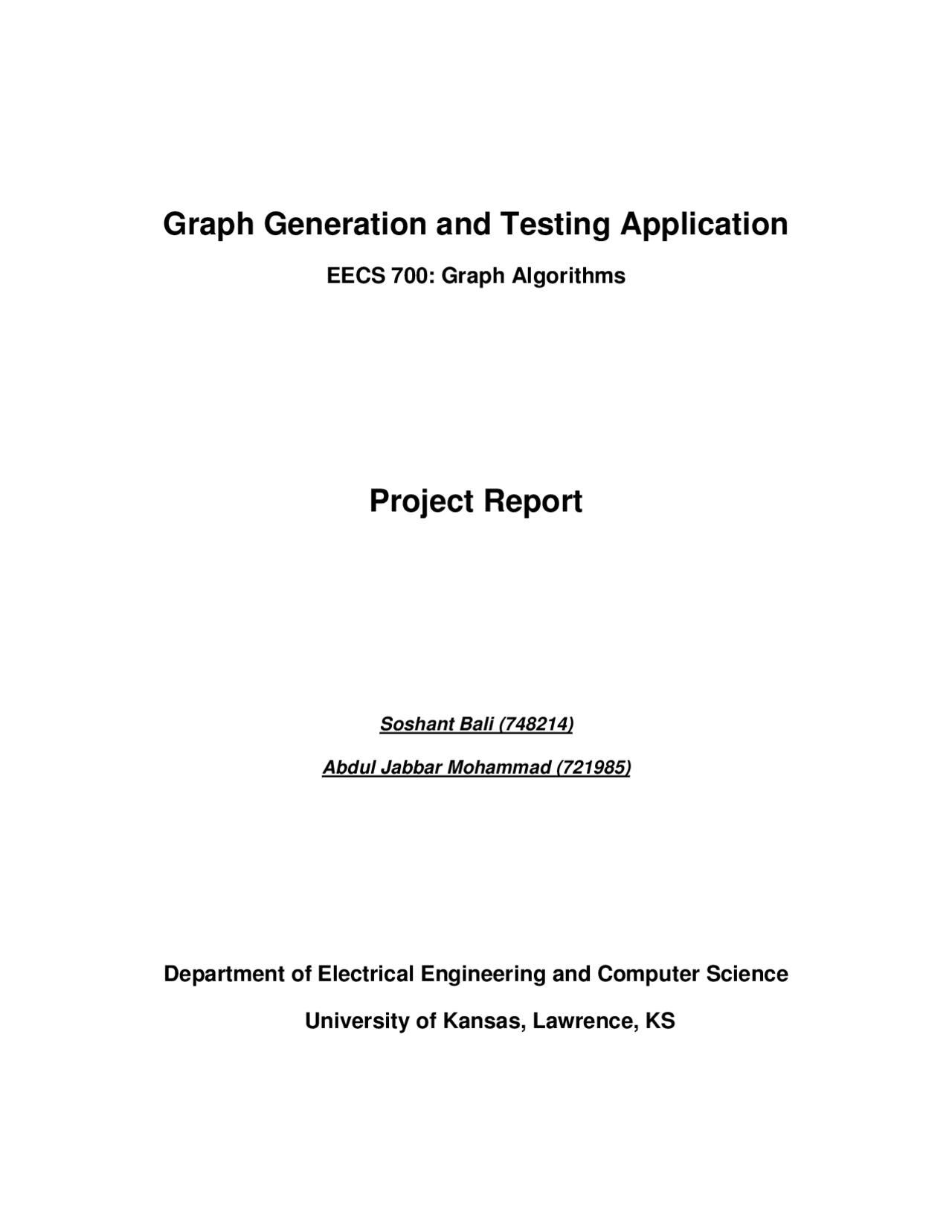Project Report For Graph Generation And Testing Application Eecs 700 Docsity