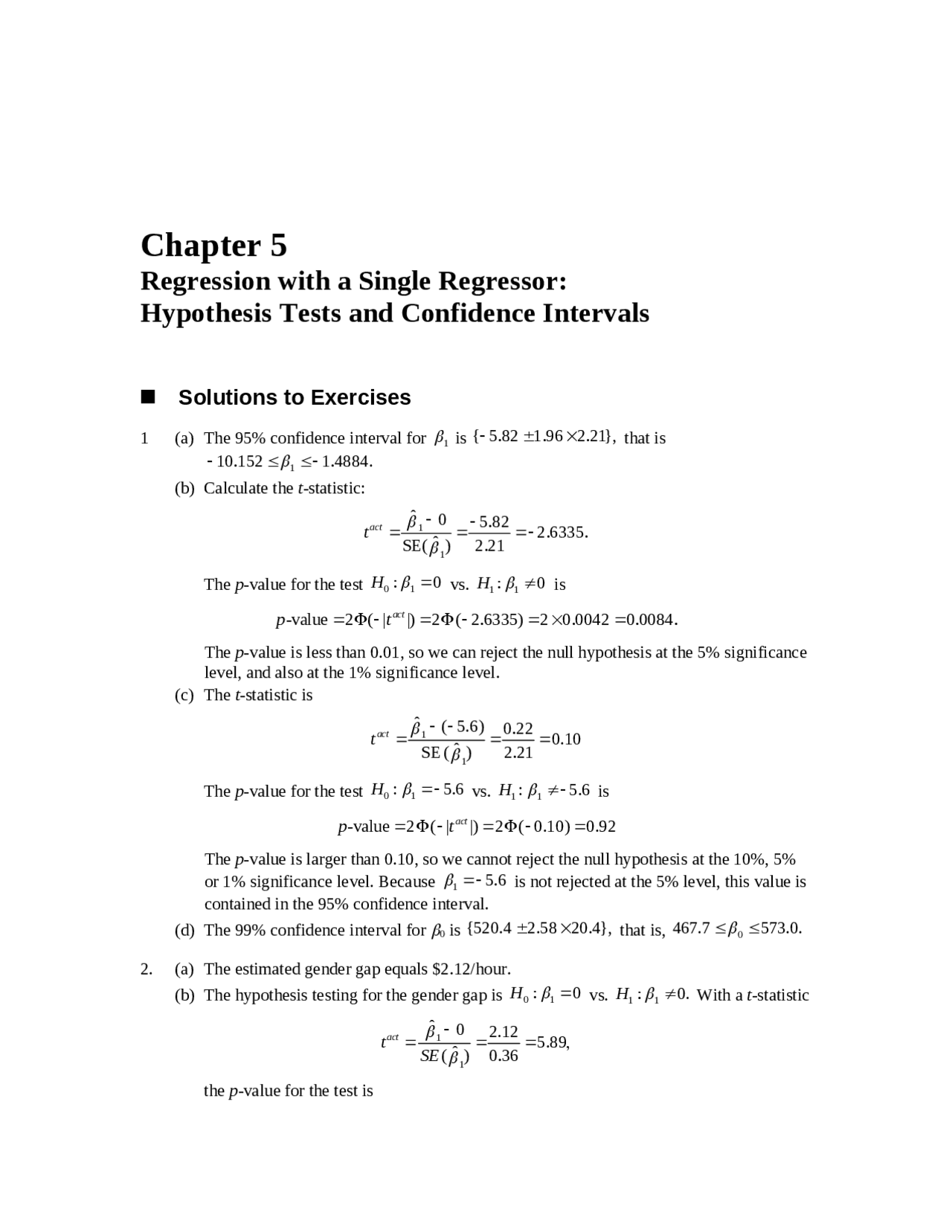 Regression With A Single Regressor Hypothesis Tests And Confidence Intervals Eco 4305 Docsity