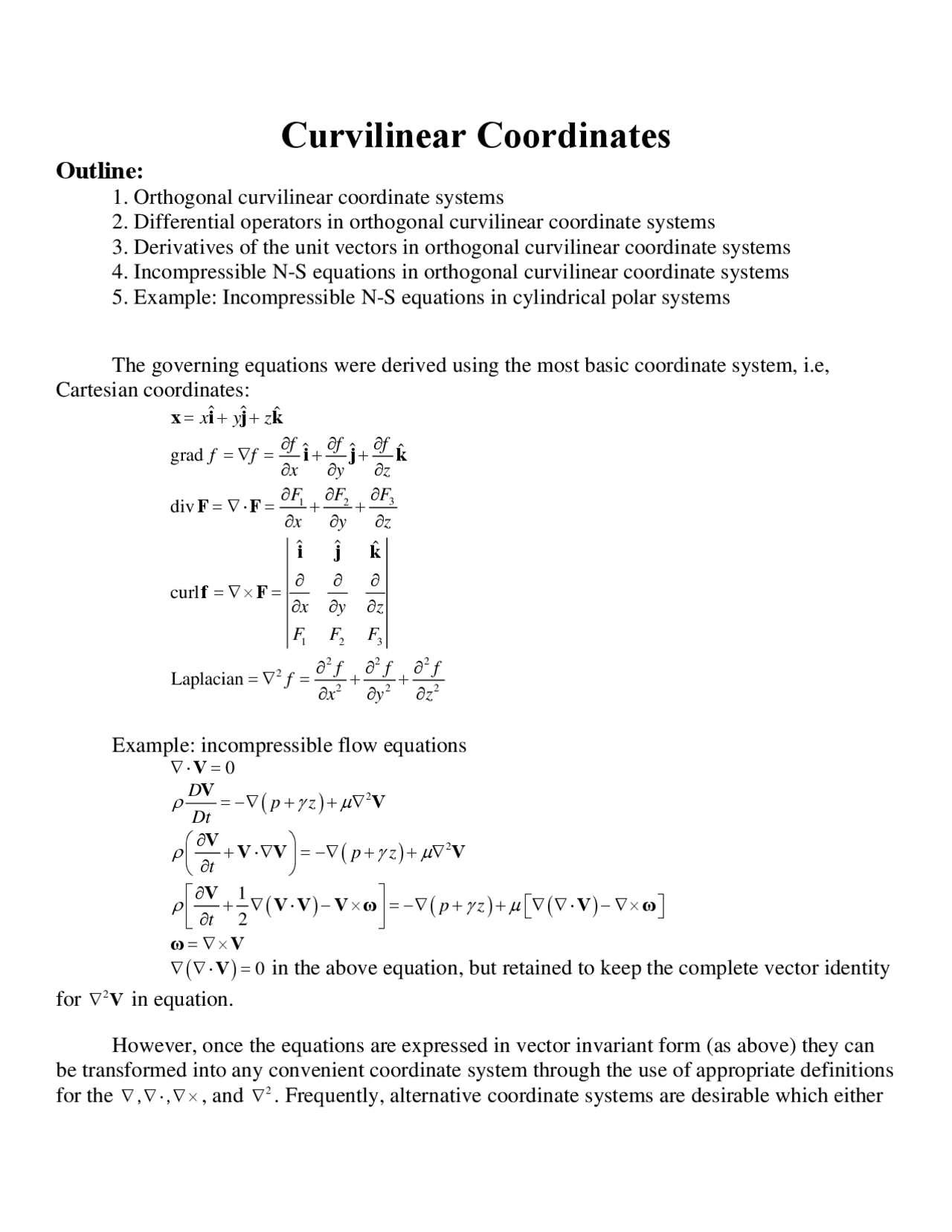 Lecture Notes On Curvilinear Coordinates 113 112 Docsity