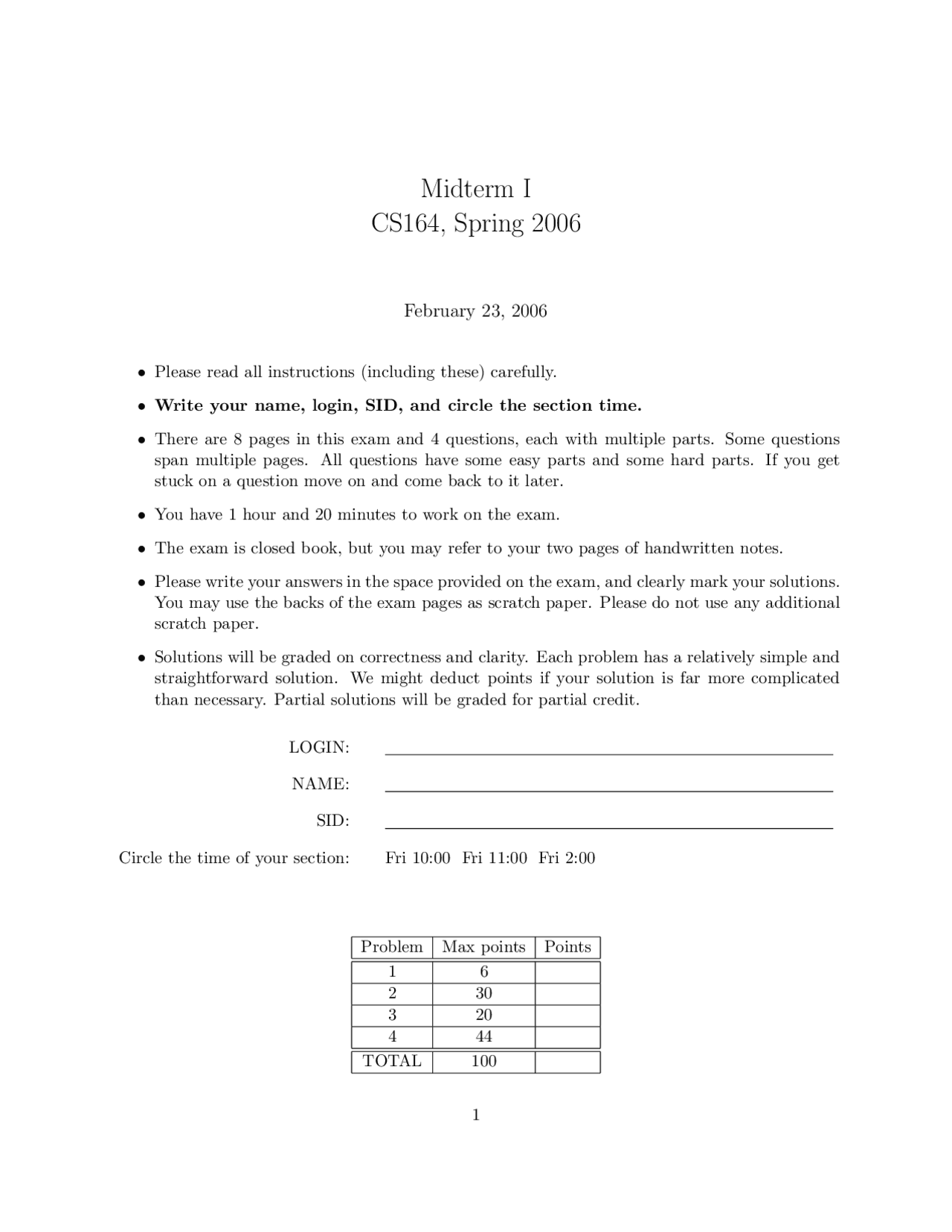 Programming Languages Old Exam 2006 Cs 4610 Docsity