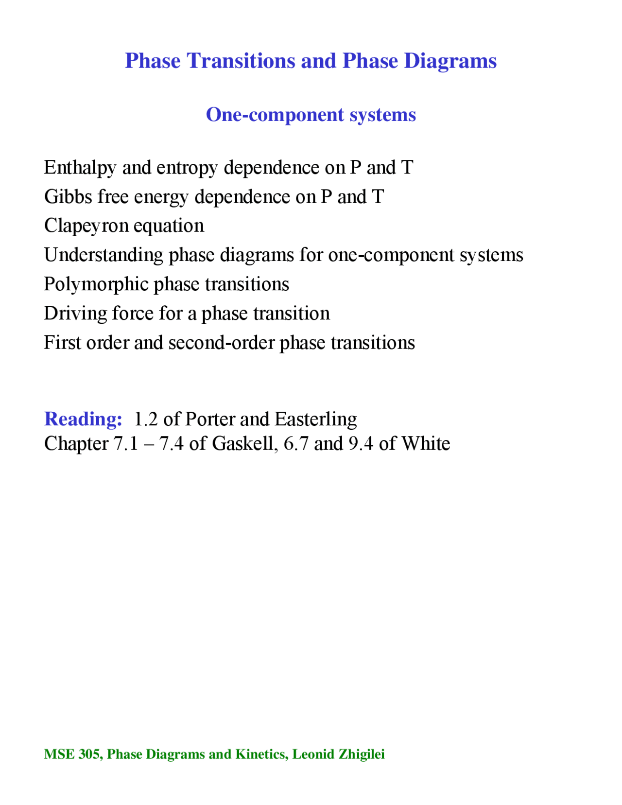 Phase Transitions And Phase Diagrams Notes Mse 3050 Docsity