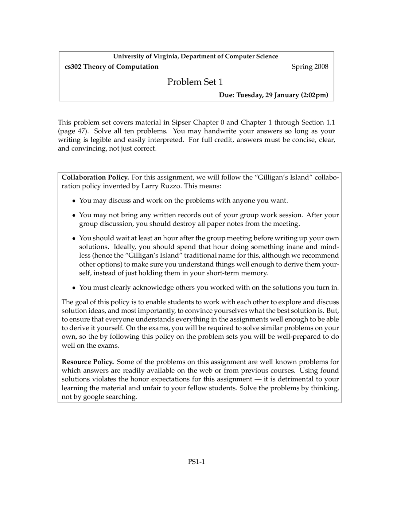Problem Set 1 For Theory Of Computation Cs 3102 Docsity