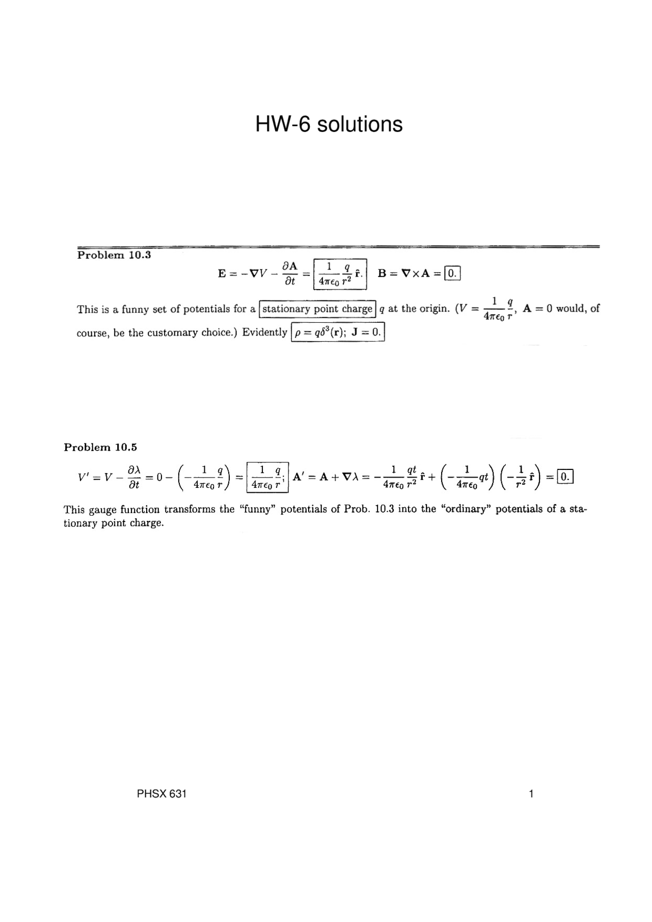Homework 6 Solutions Electromagnetic Theory Phsx 631 Docsity