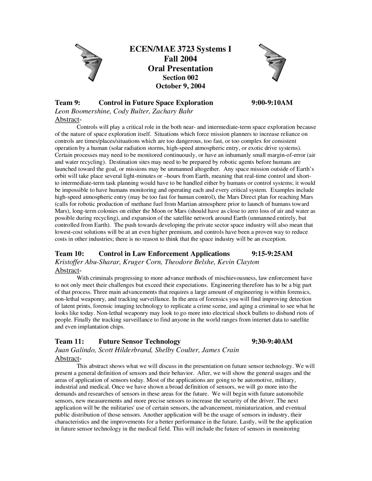 Control in Future Space Exploration - Project | MAE 3723 - Docsity