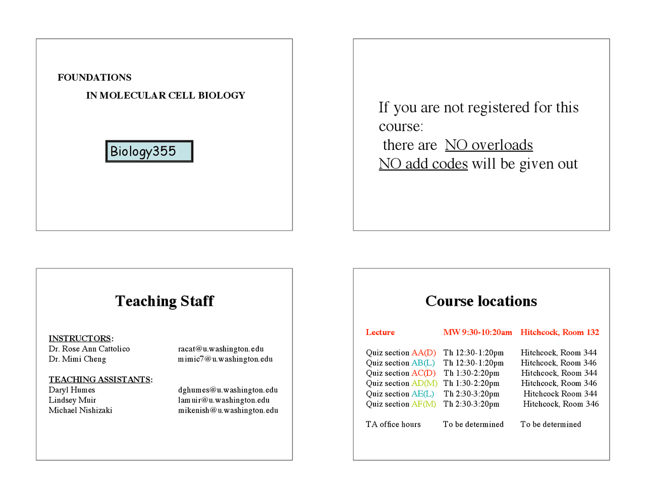 Foundations In Molecular Cell Biology Lecture Slides Biol 355