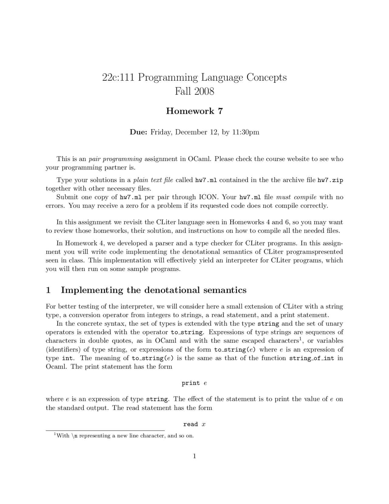 Homework 7 Programming Language Concepts 22c 111 Docsity