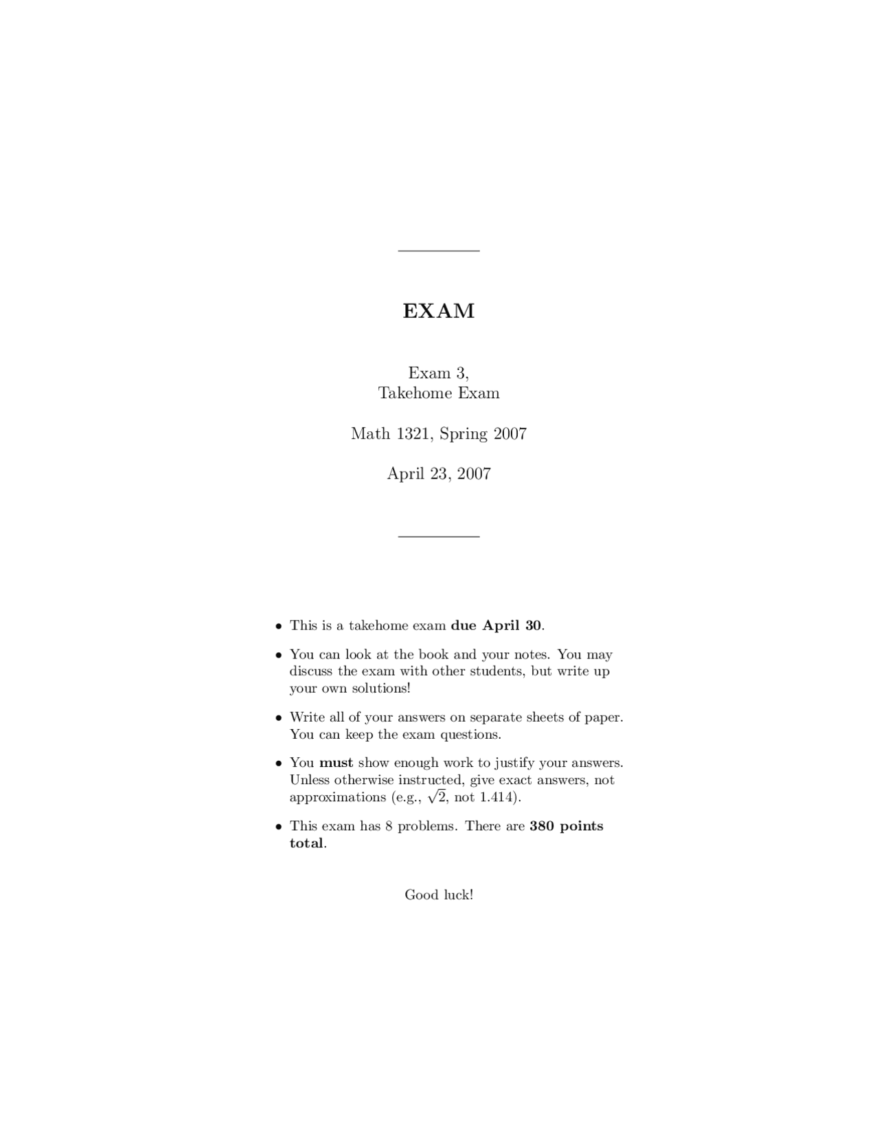 8 Problems In Exam 3 Trigonometry Math 1321 Docsity