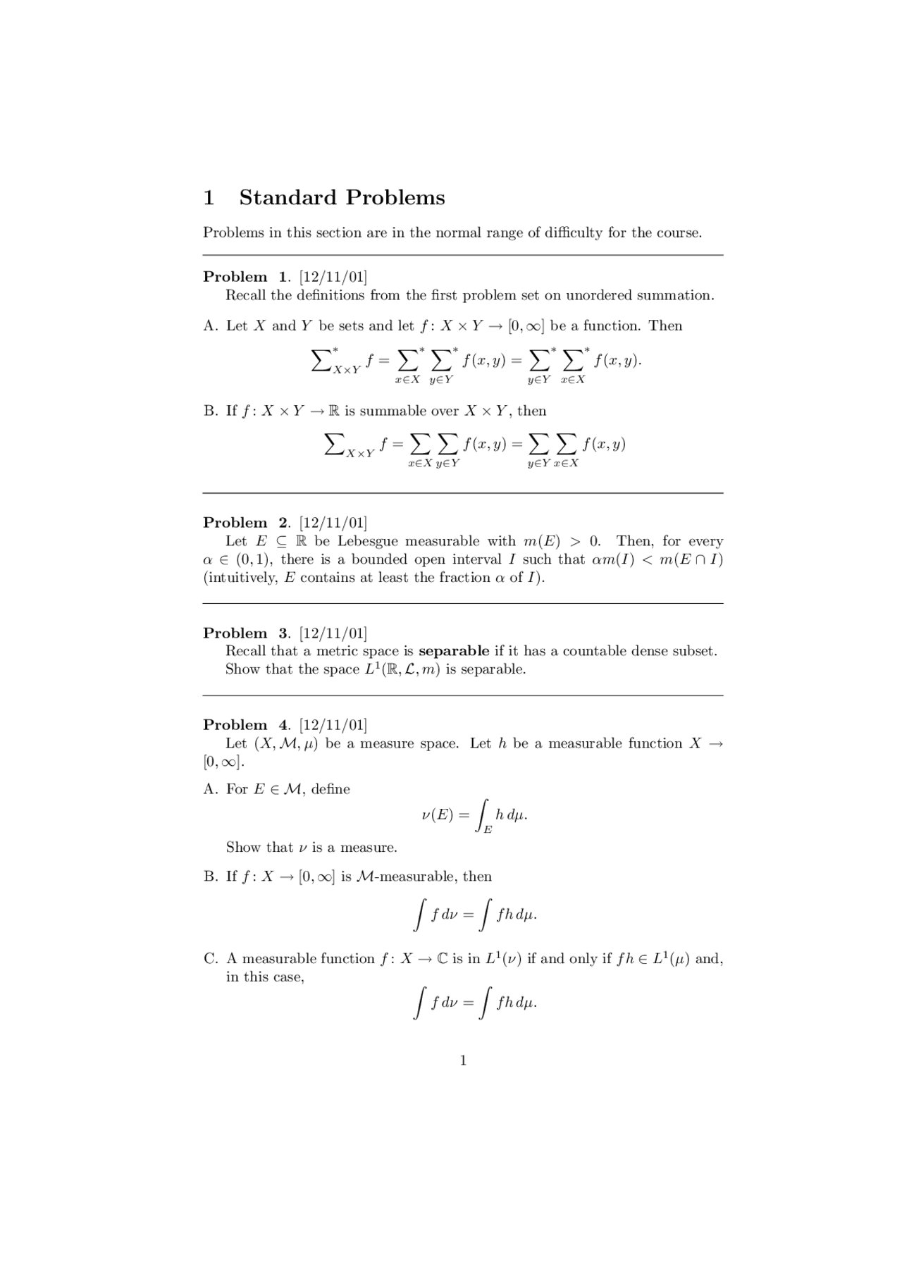 Problem Set Functions Of A Real Variable I 2001 Math 5322 Docsity