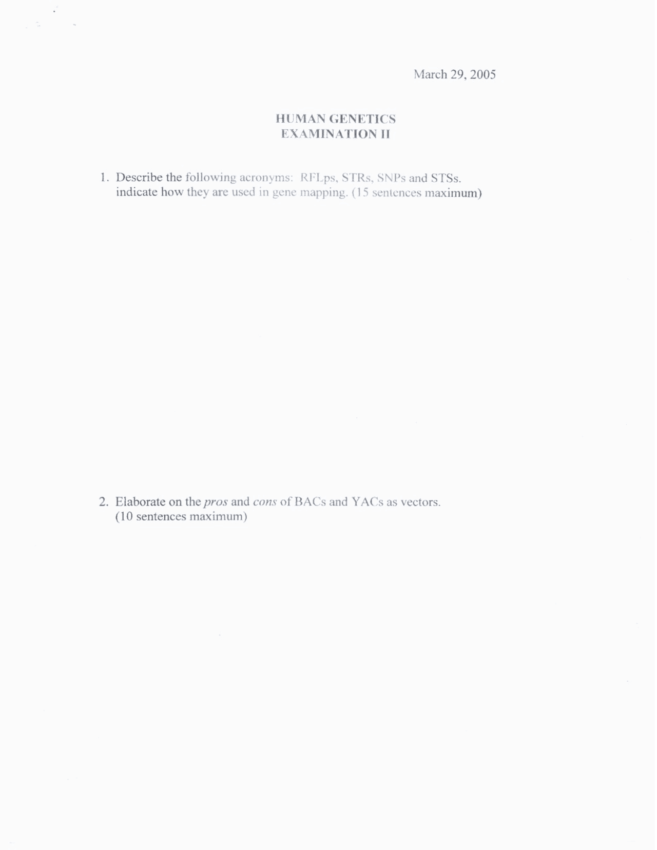 Solution To 8 Questions For Exam 2 Human Genetics Pcb 5665 Docsity